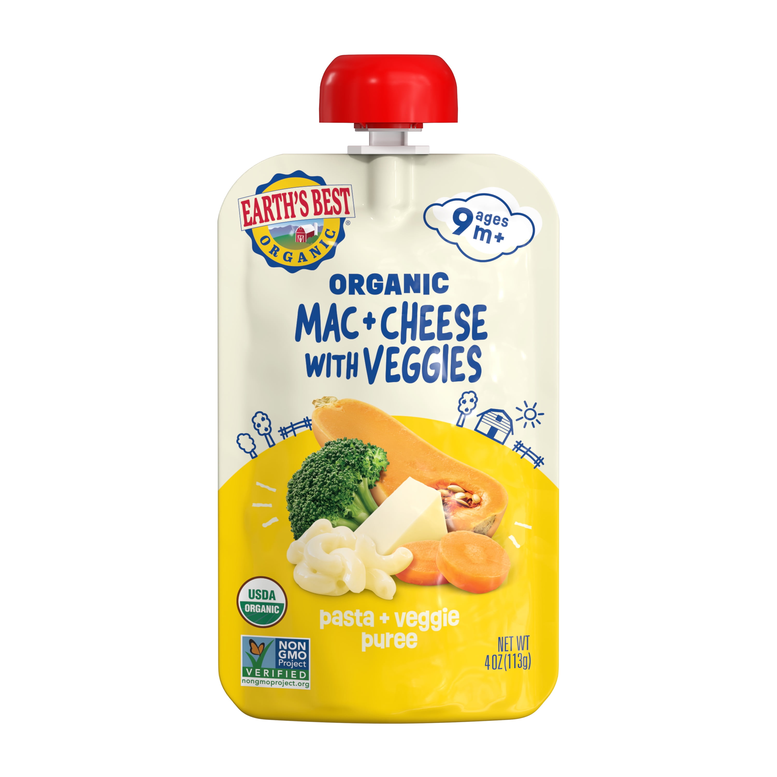 Earth's Best Organic Stage 3 Baby Food, Mac & Cheese with Veggies Pasta & Veggie Puree, 4 oz ...