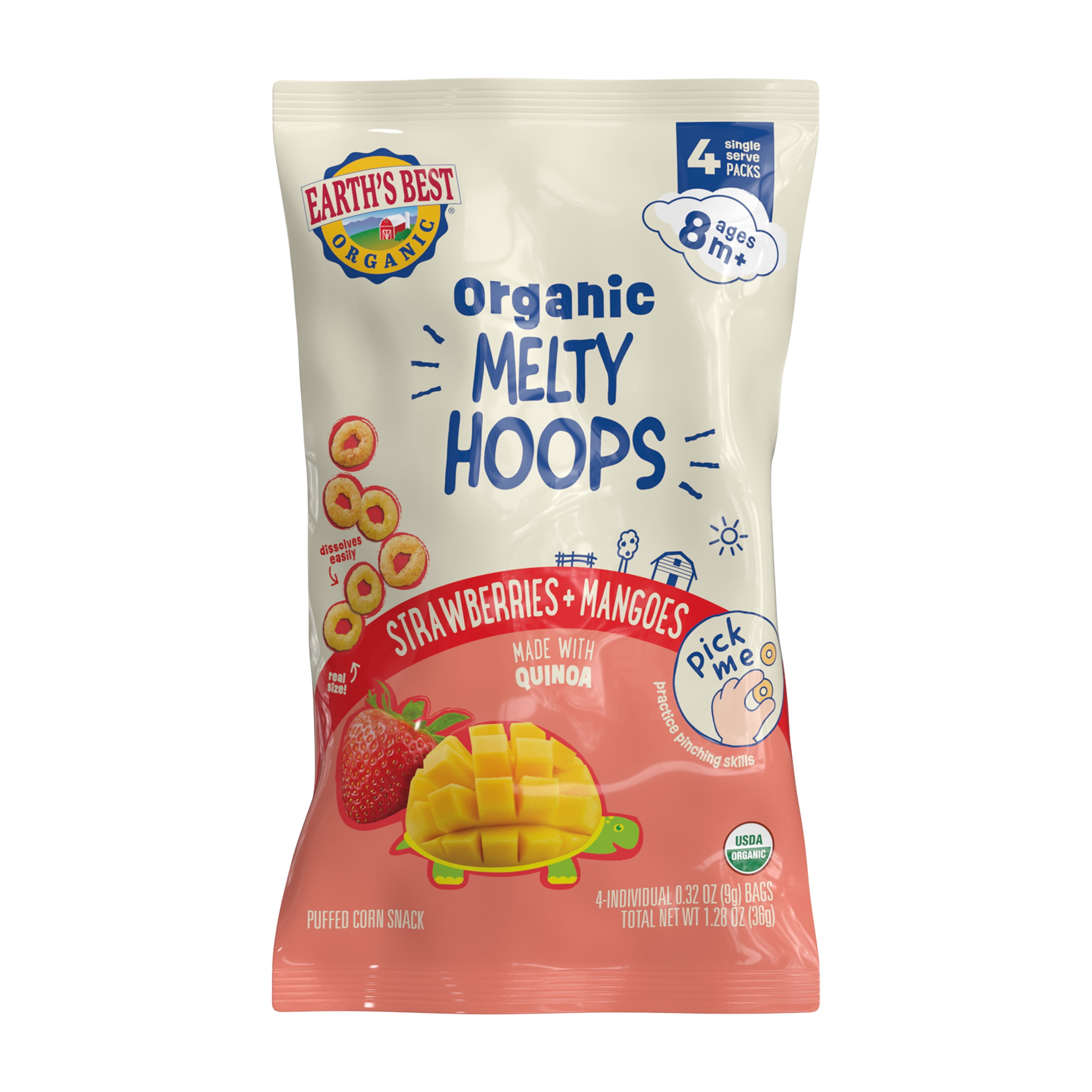 Earth's Best Organic Bite-Size Melty Hoops Strawberry Mango Puffed Baby ...