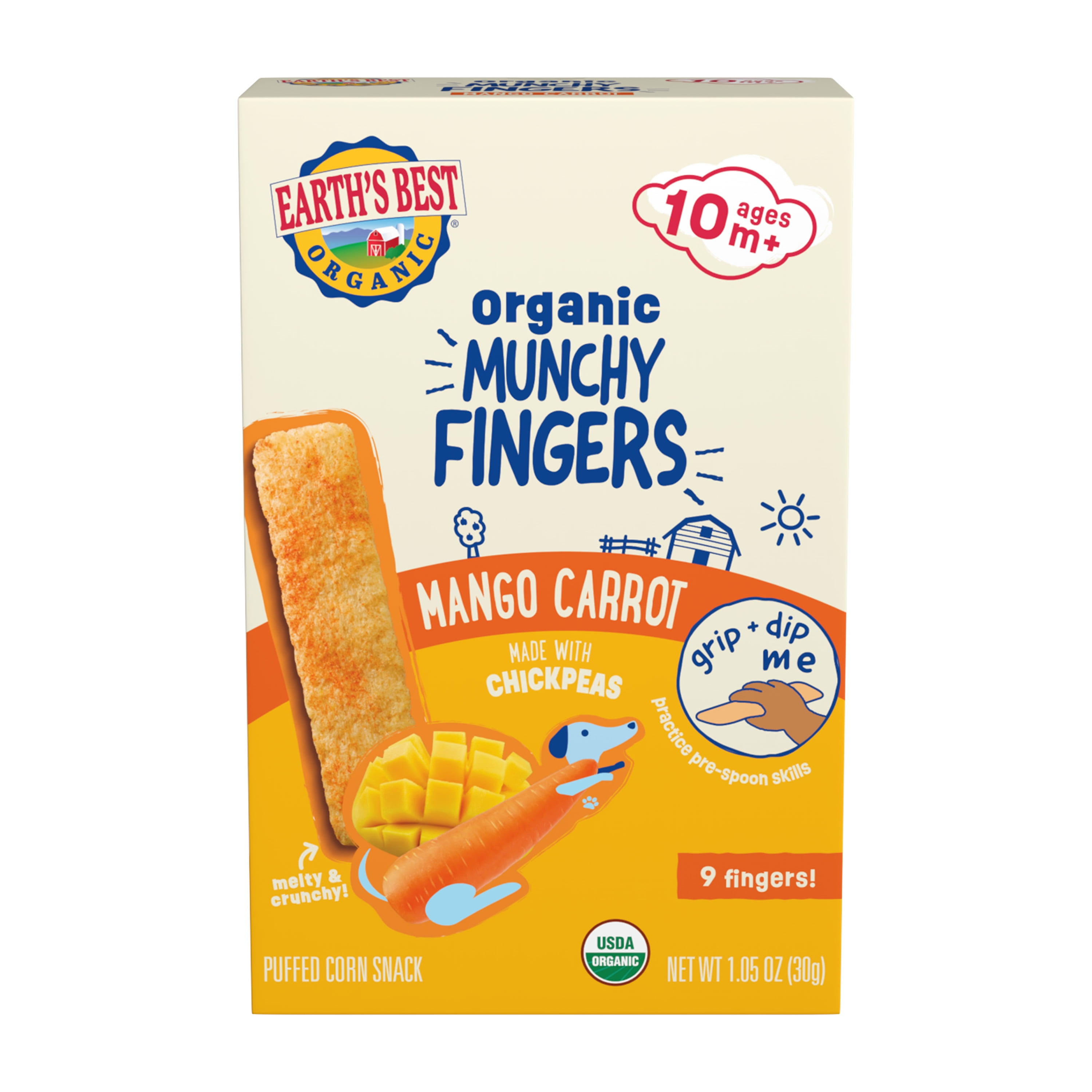 Earth's Best Organic Bite-Size Munchy Fingers Mango Carrot Puffed Baby ...