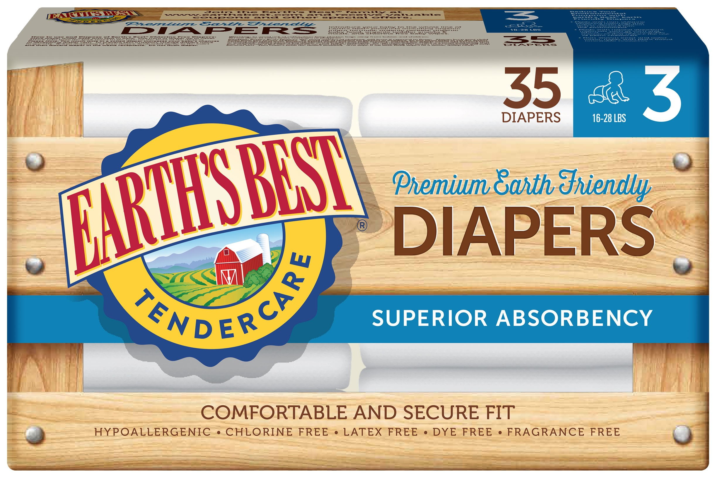 Earth's Best TenderCare Chlorine-Free Disposable Baby Diapers, Size 3 ...