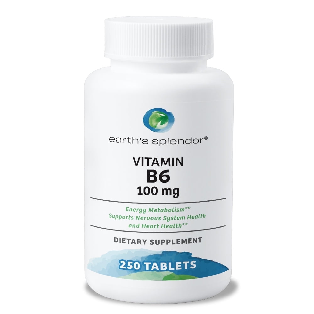 Earth's Splendor Vitamin B6 Energy Supplement, 100mg, 250 Tablets, Non ...