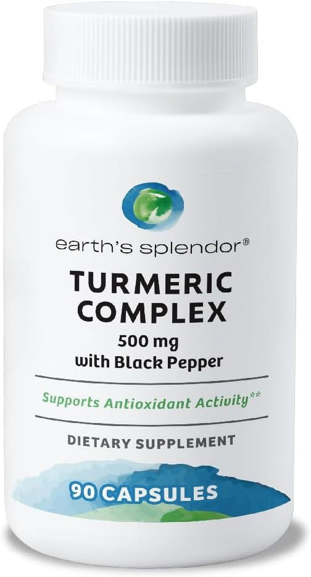 Earth's Splendor Turmeric Complex 500mg with Black Pepper, 90 Capsules ...