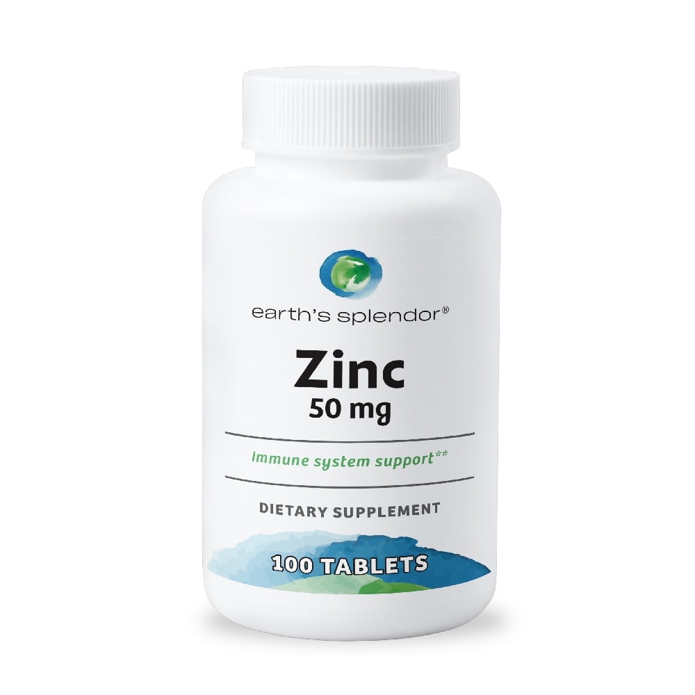 Earth's Splendor Zinc, Dietary Supplement, 50mg IU Tablets, 100 Count ...