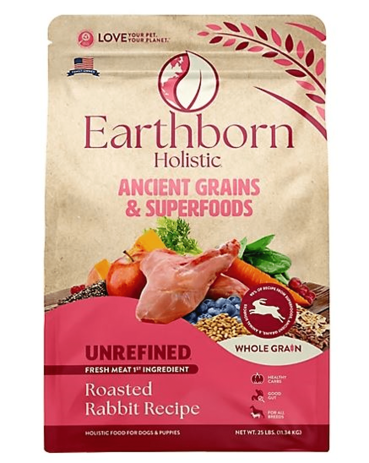 Earthborn Holistic 1750536 Unrefined Roasted Rabbit Dry Dog Food, 25 lb ...