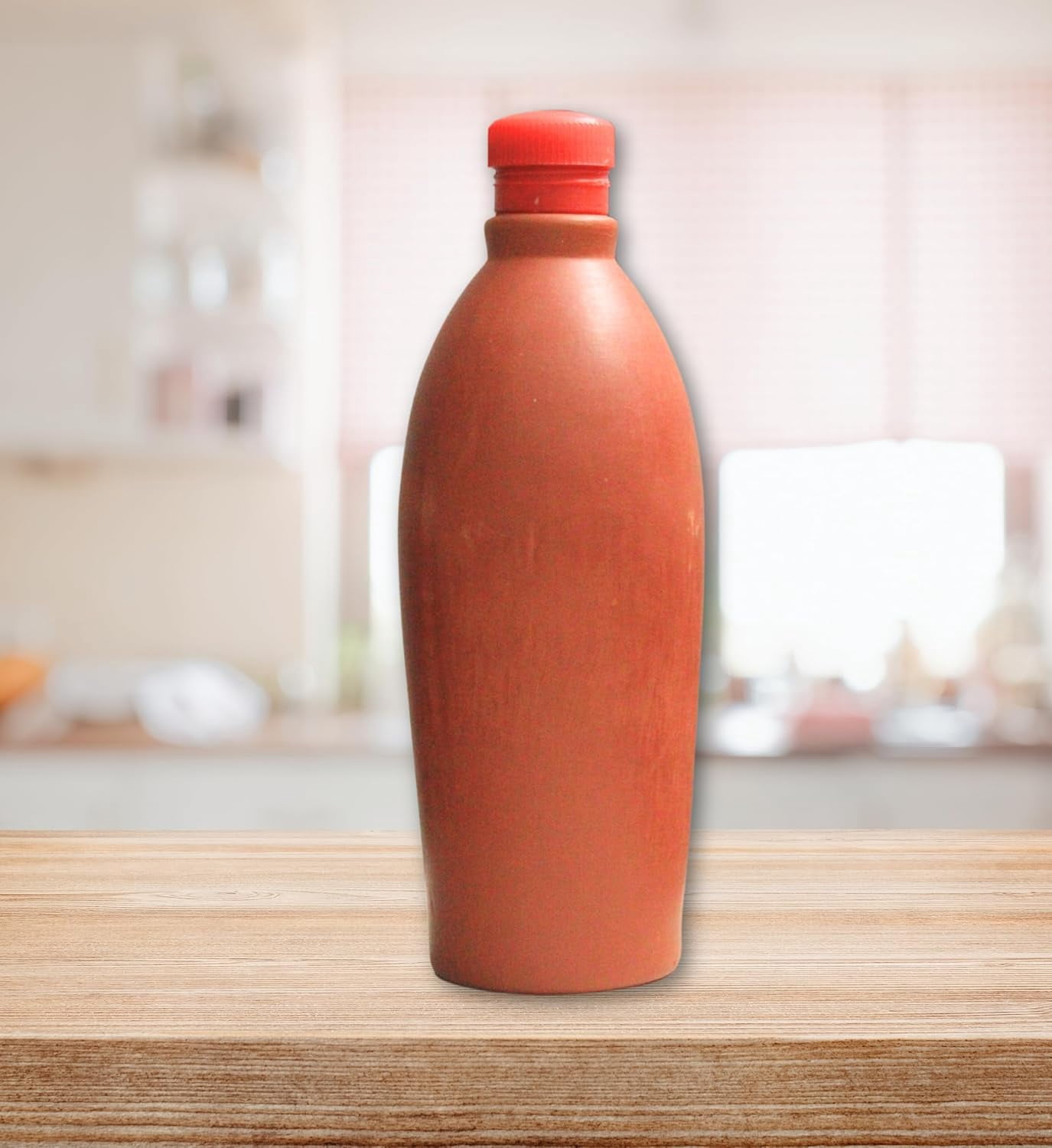Earthen Elegance Round Clay Water Bottle - Brown, 1 Liter | Handcrafted ...