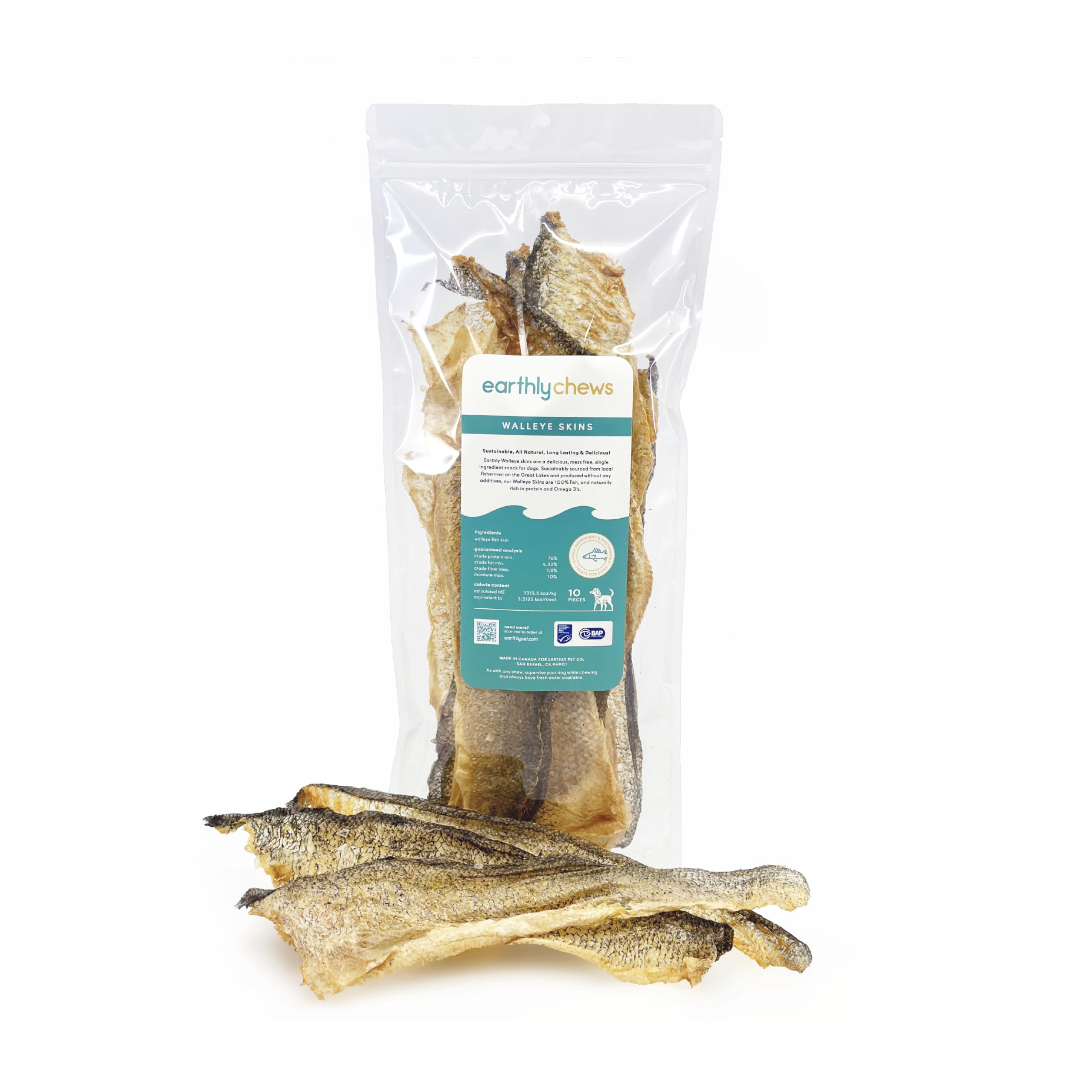 Earthly Walleye Skins, Single OIF8 Ingredient, Lean Protein, Made in ...