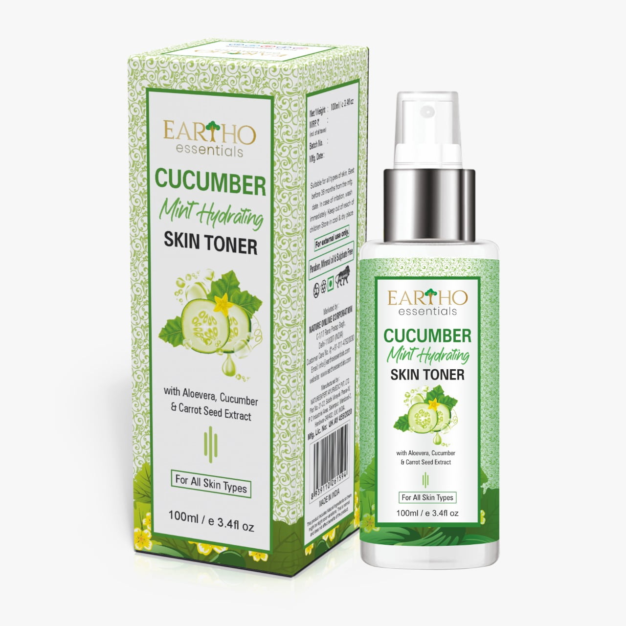 Eartho Essentials Ayurvedic Cucumber Mint Hydrating Toner 100ml ...