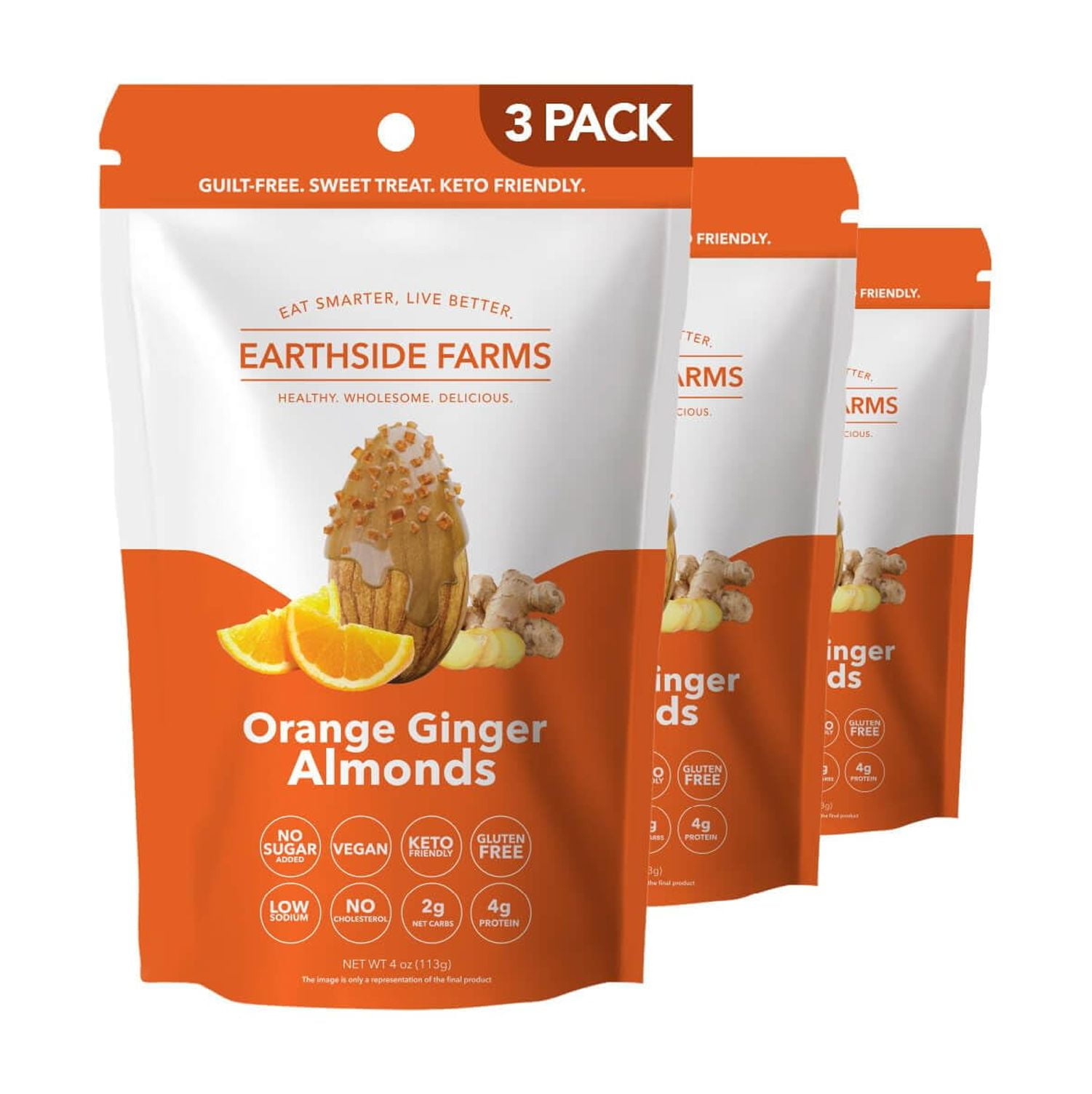 Earthside Farms Orange Ginger CCF19 Almonds, Candied Almonds, Low Sugar Keto snack, Non GMO ...