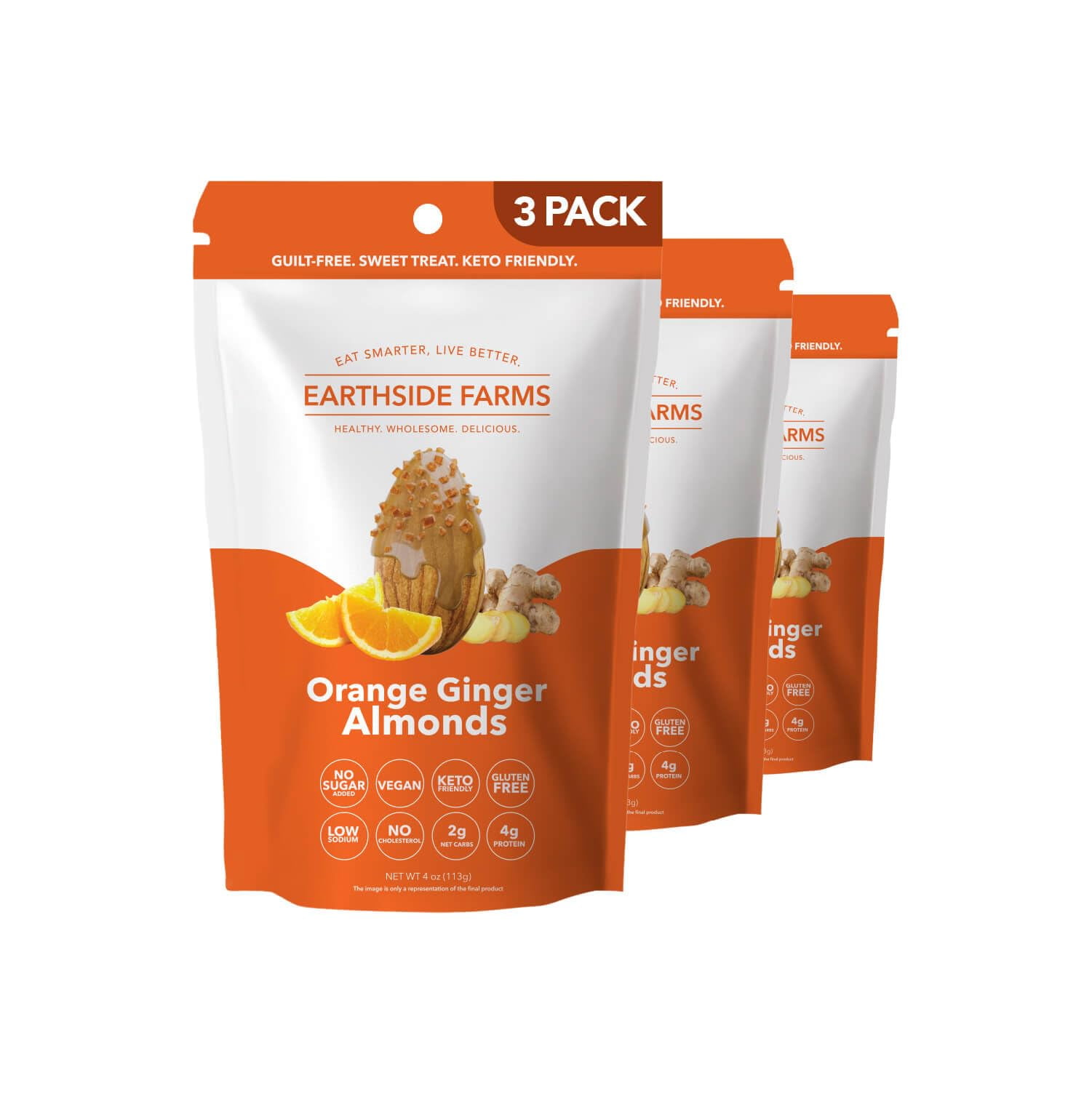 Earthside Farms Orange Ginger SAF21 Almonds, Candied Almonds, Low Sugar ...