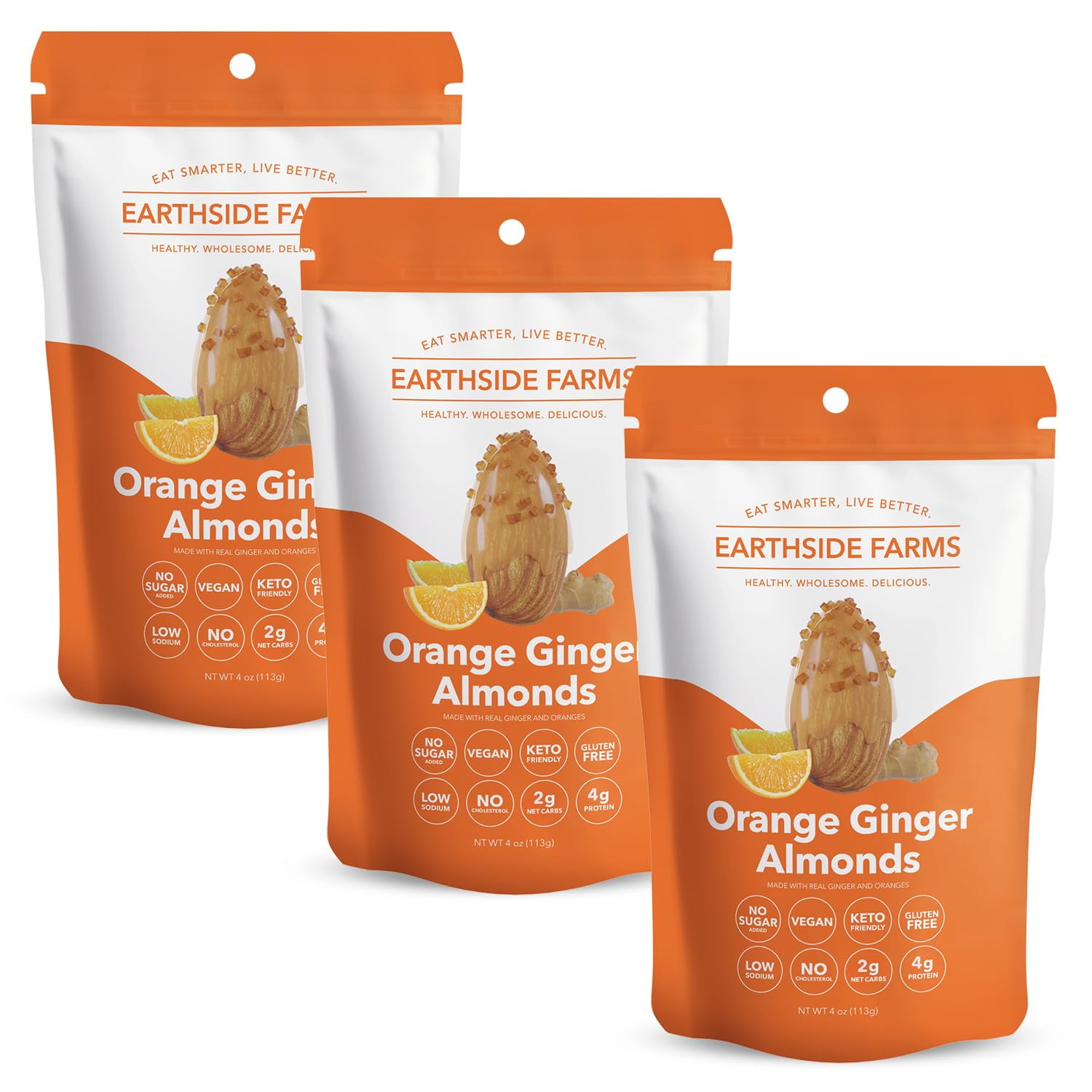 Earthside TMH1 Farms Orange Ginger Almonds, Candied Almonds, Low Sugar Keto snack, Non GMO ...