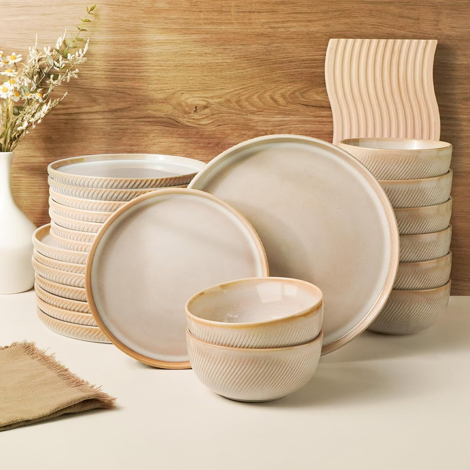 Earthsong Dinnerware Sets for 8, 24-Piece Ceramic Plates and Bowls Set ...