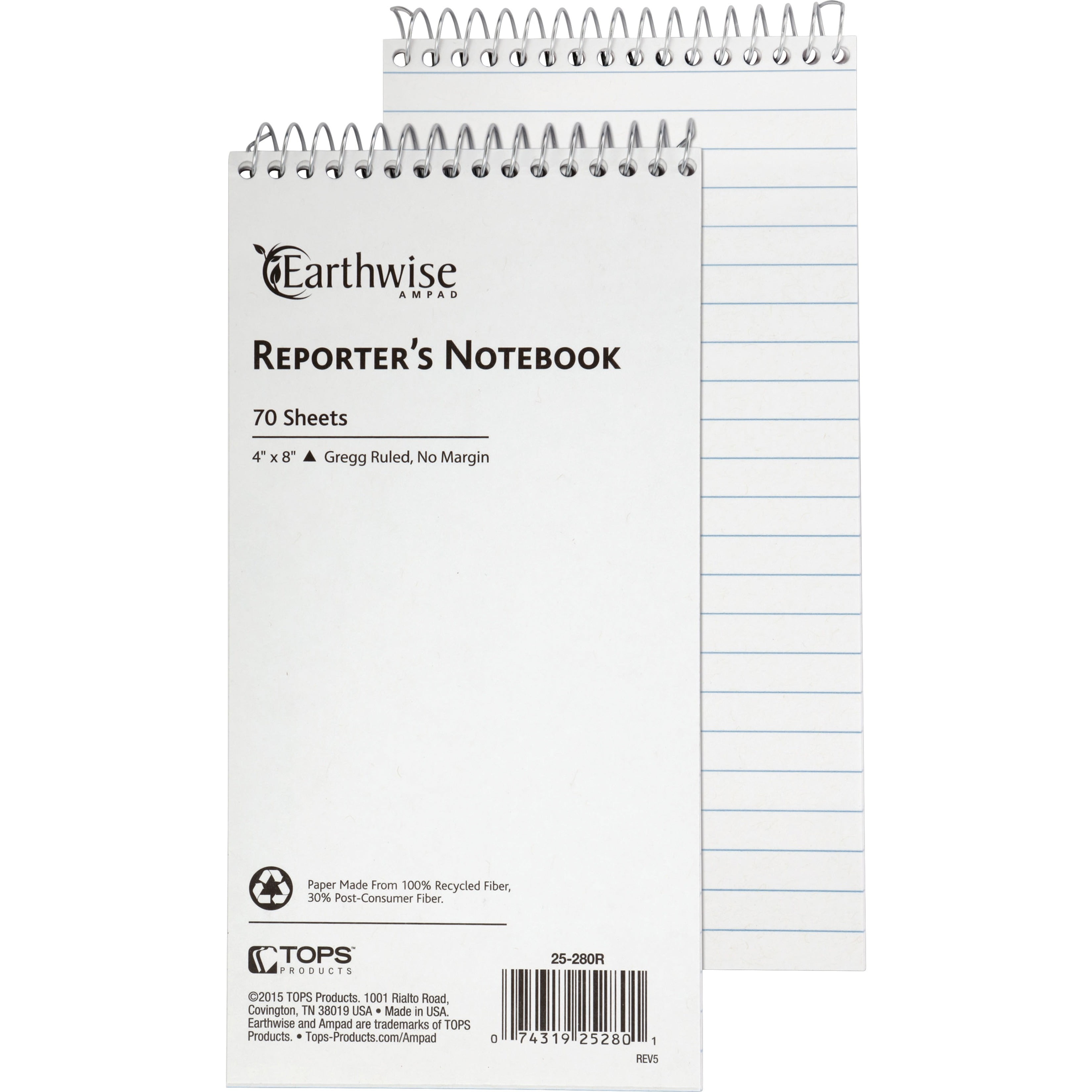 "Earthwise By Ampad Recycled Reporter's Notepad, Gregg Rule, White ...