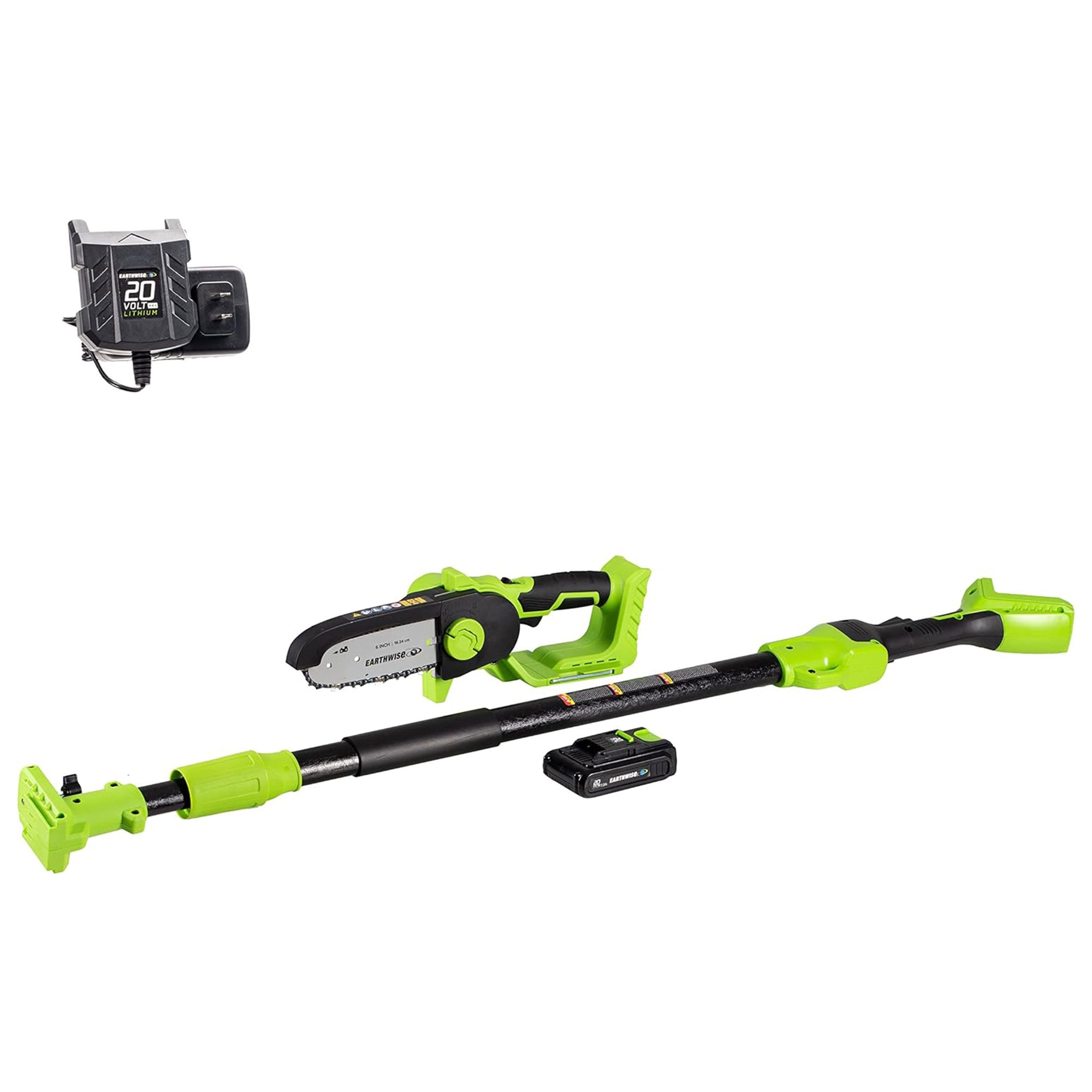 Earthwise 20V Cordless Electric Mini Chainsaw/Pole Saw Combo with ...