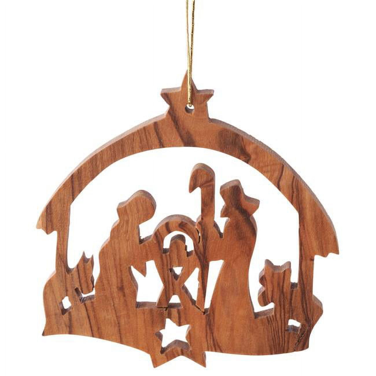 Earthwood 222526 2.5 in. Olive Wood-Nativity with Round Roof Ornament ...