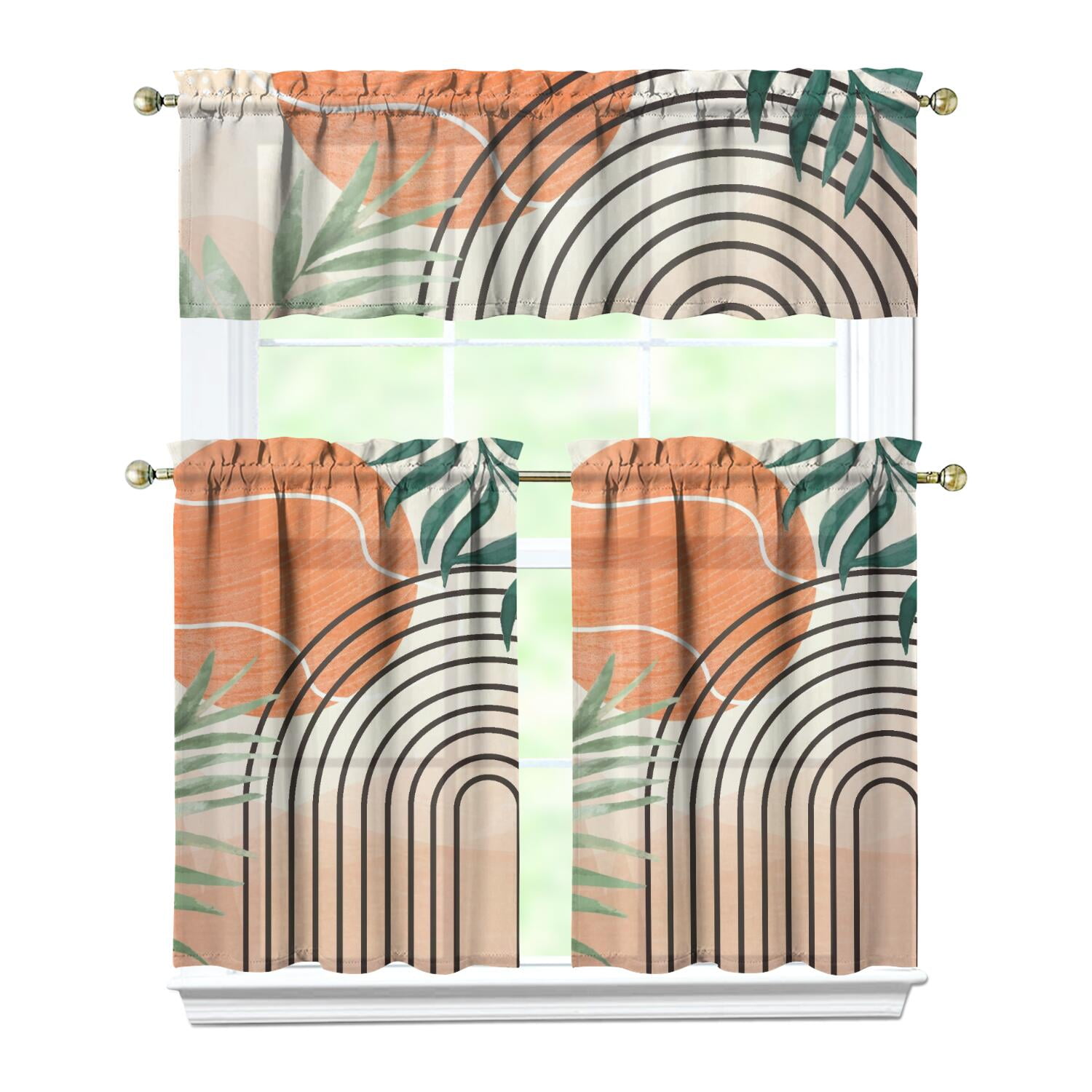 Earthy Artistic Boho Kitchen Curtain Set Bohemian Tier and Valance ...