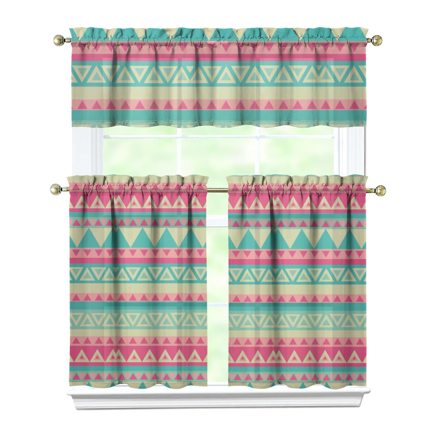 Earthy Artistic Boho Kitchen Curtain Set Bohemian Tier and Valance ...