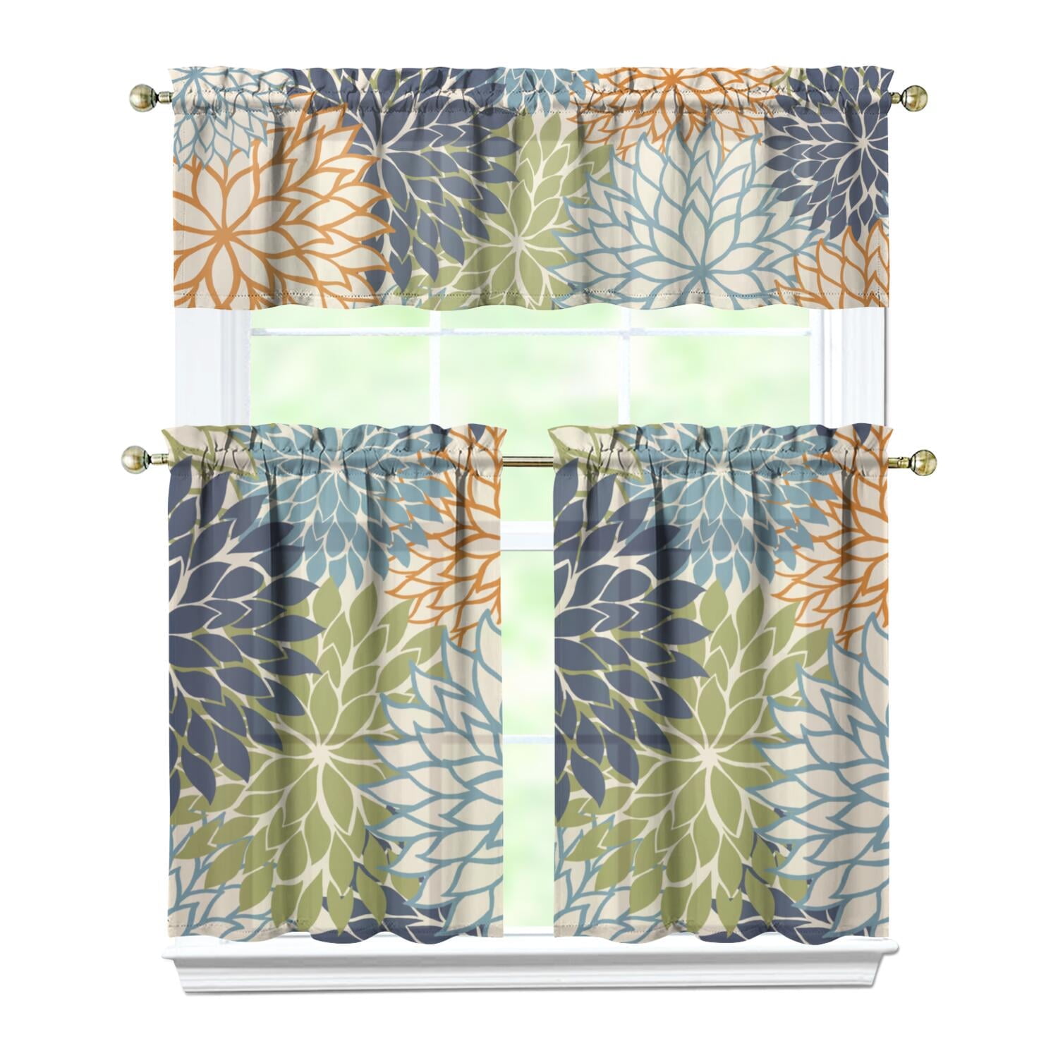 Earthy Bohemian Kitchen Curtains 3 Piece Set - Boho Chic Vintage Tier ...
