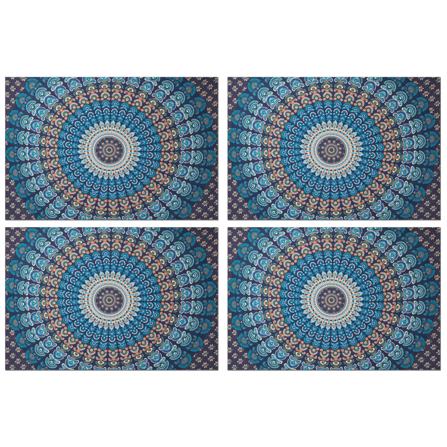 Earthy Bohemian Vintage Flax Placemats Set of 4, 12x18 Inch Rustic ...