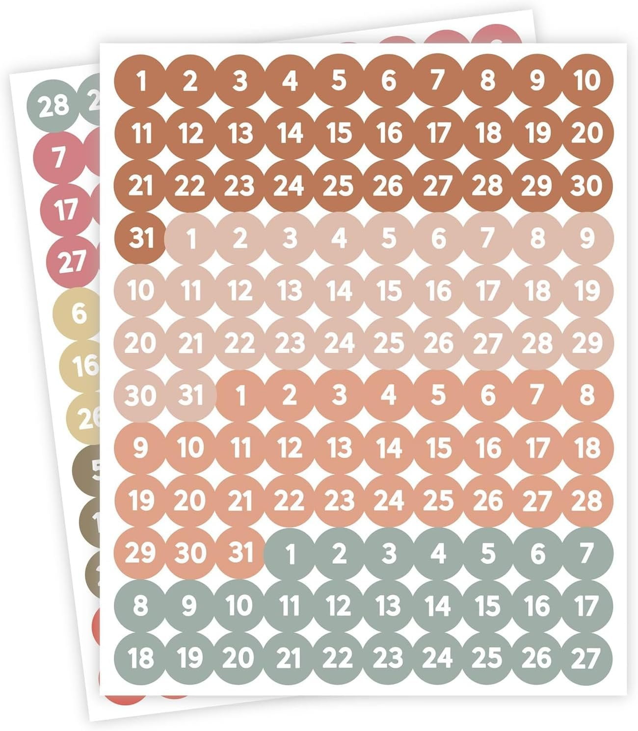 Earthy Boho 1 to 31 Number Stickers for Monthly Planners Round Date ...