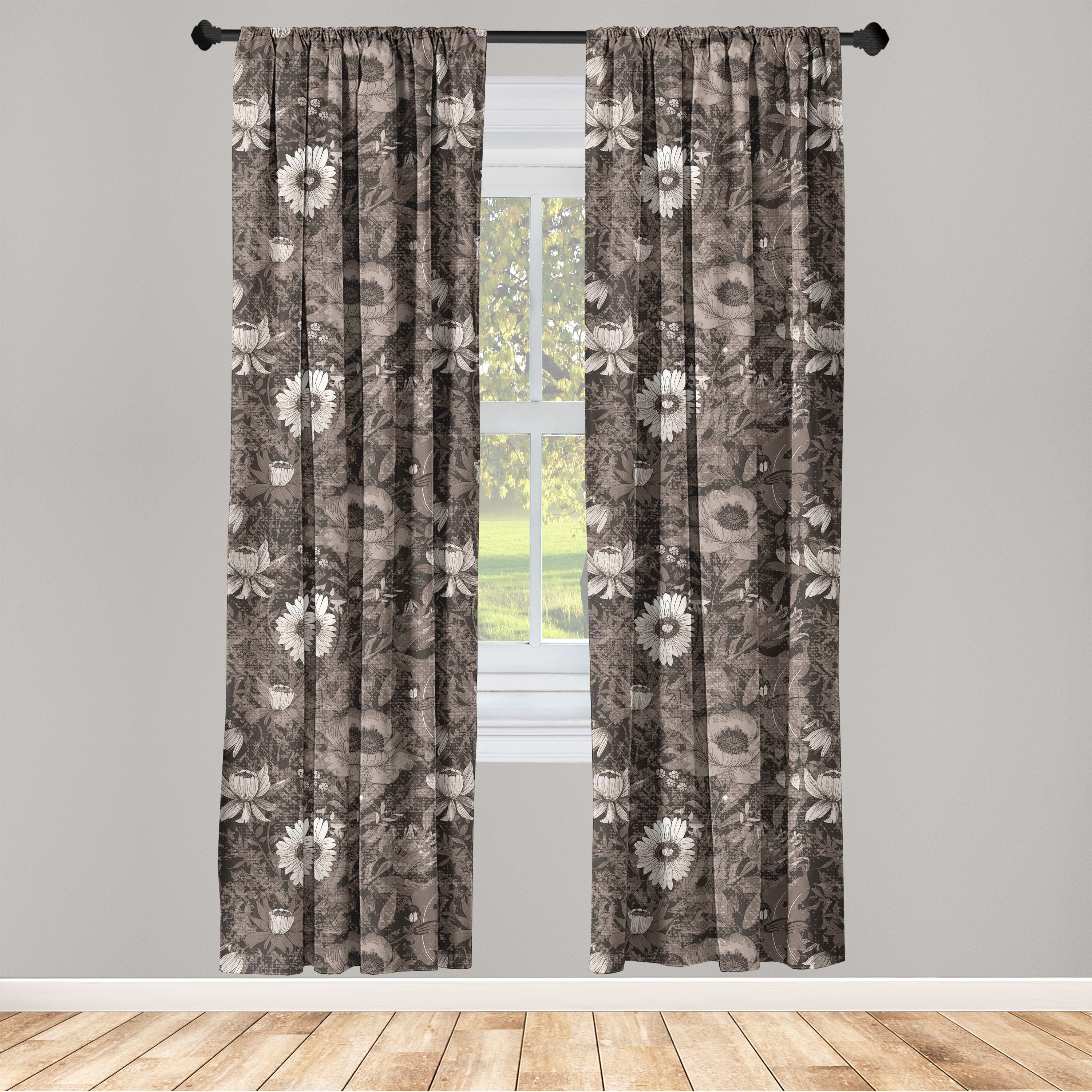 Earthy Boho Flowers Window Curtains, Bohemian Style Anemones Ethnic ...