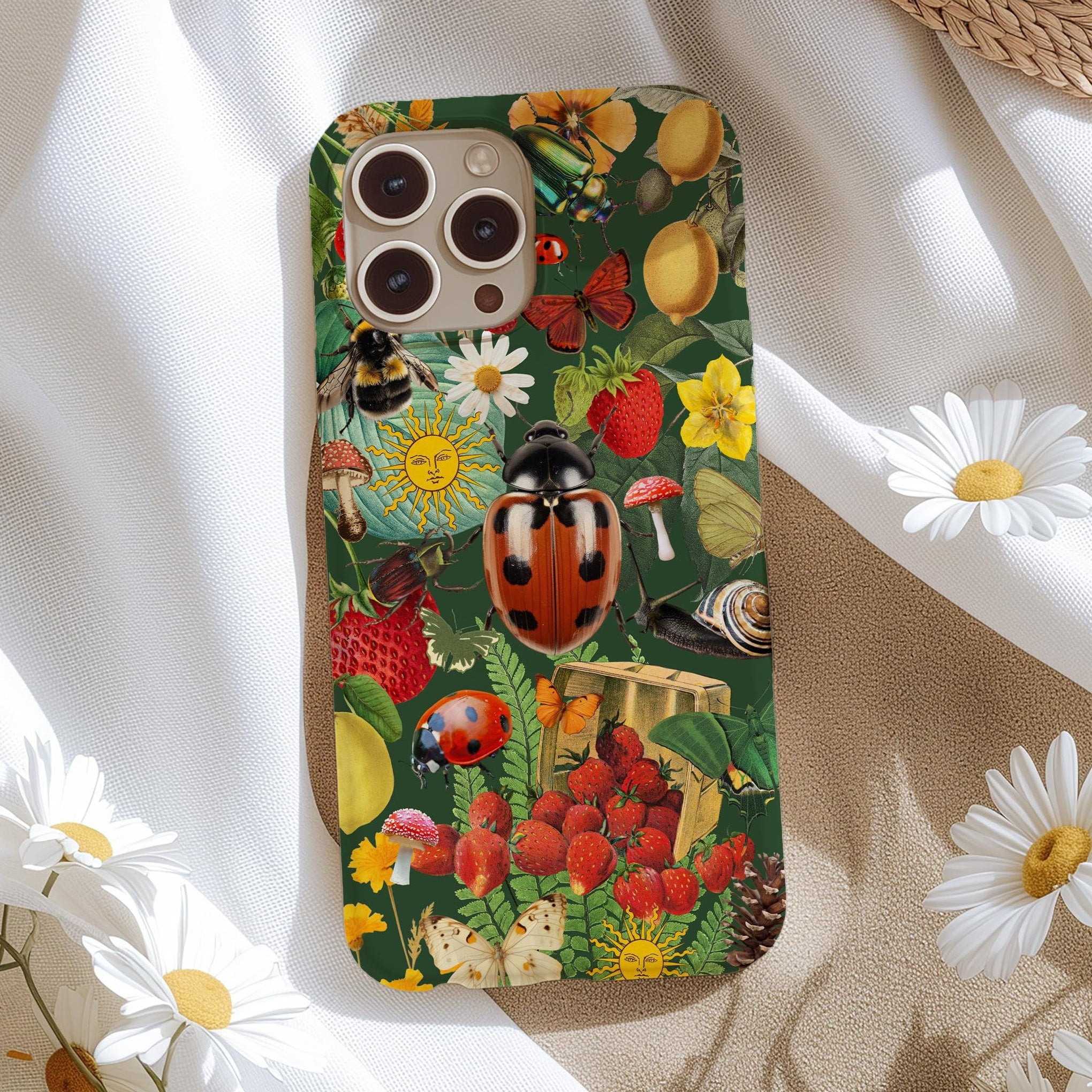 Earthy Collage Insects Strawberries Nature Aesthetic Phone Case for ...