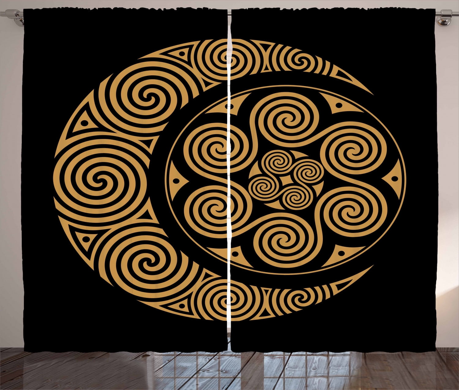 Ambesonne Earthy Curtains 2 Panel Set, Celtic Moon and Sun Boho, 108" x ...