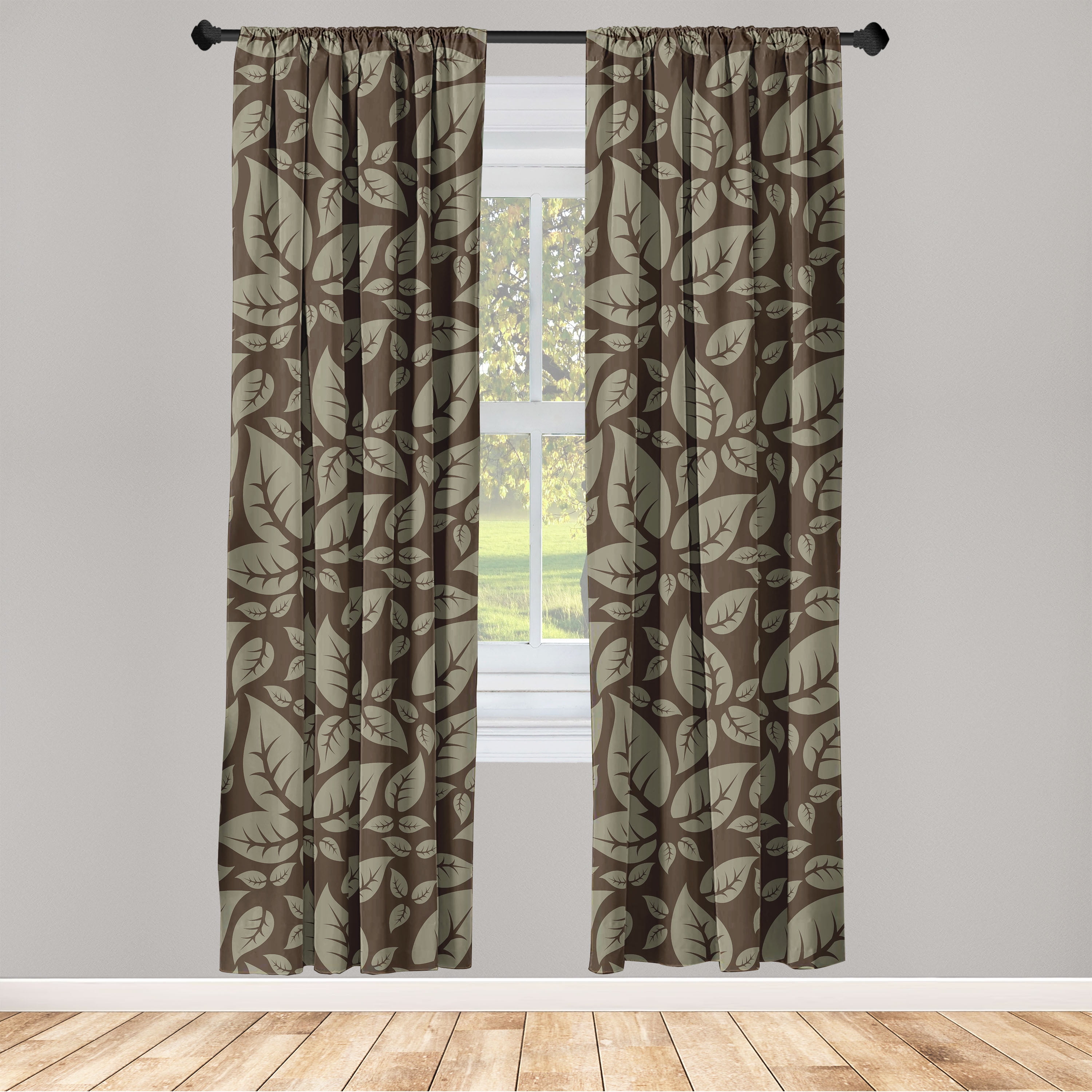 Earthy Leaves Window Curtains, Woodland Boho Design Fall Themed Leaf ...