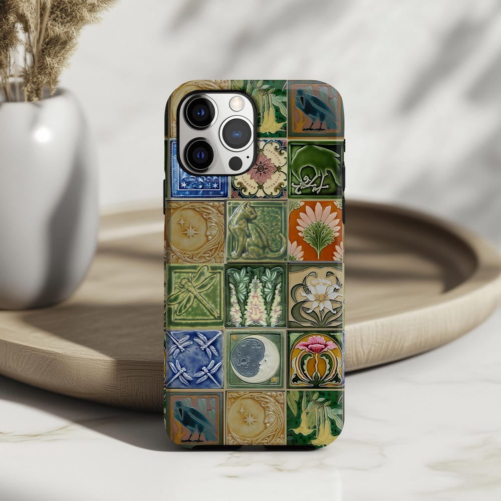 Earthy Moon Floral Mosaic Nature Phone Case with iPhone 17 to 11 Pro ...