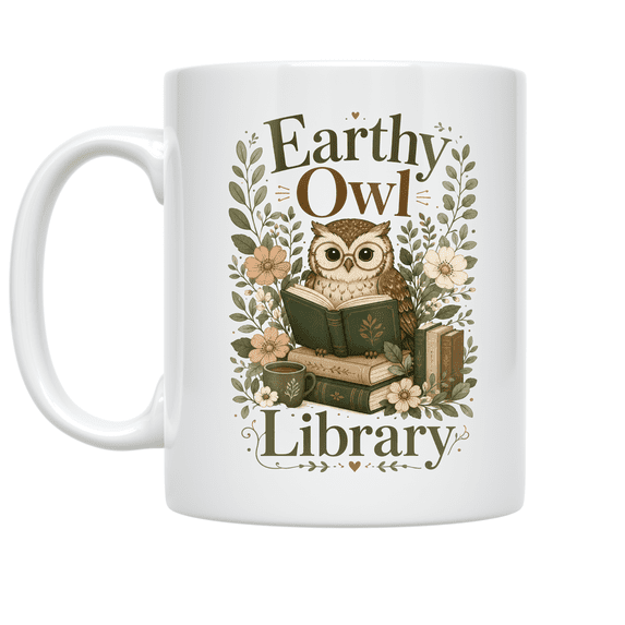 Earthy Owl Library Design - Book Lover - 11 oz Ceramic Coffee Mug ...
