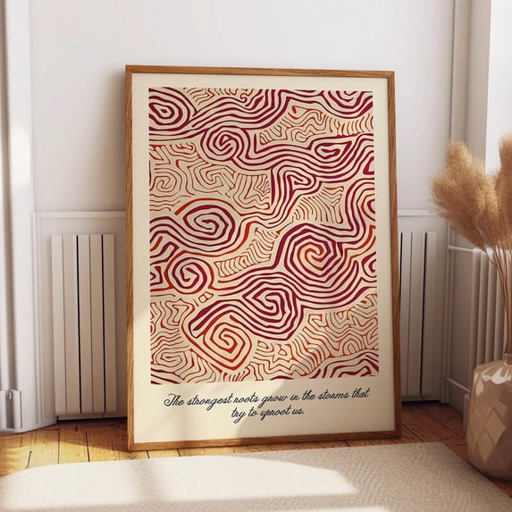 Earthy Red Beige Swirl Abstract Root Pattern Bohemian Quote Wall Art ...