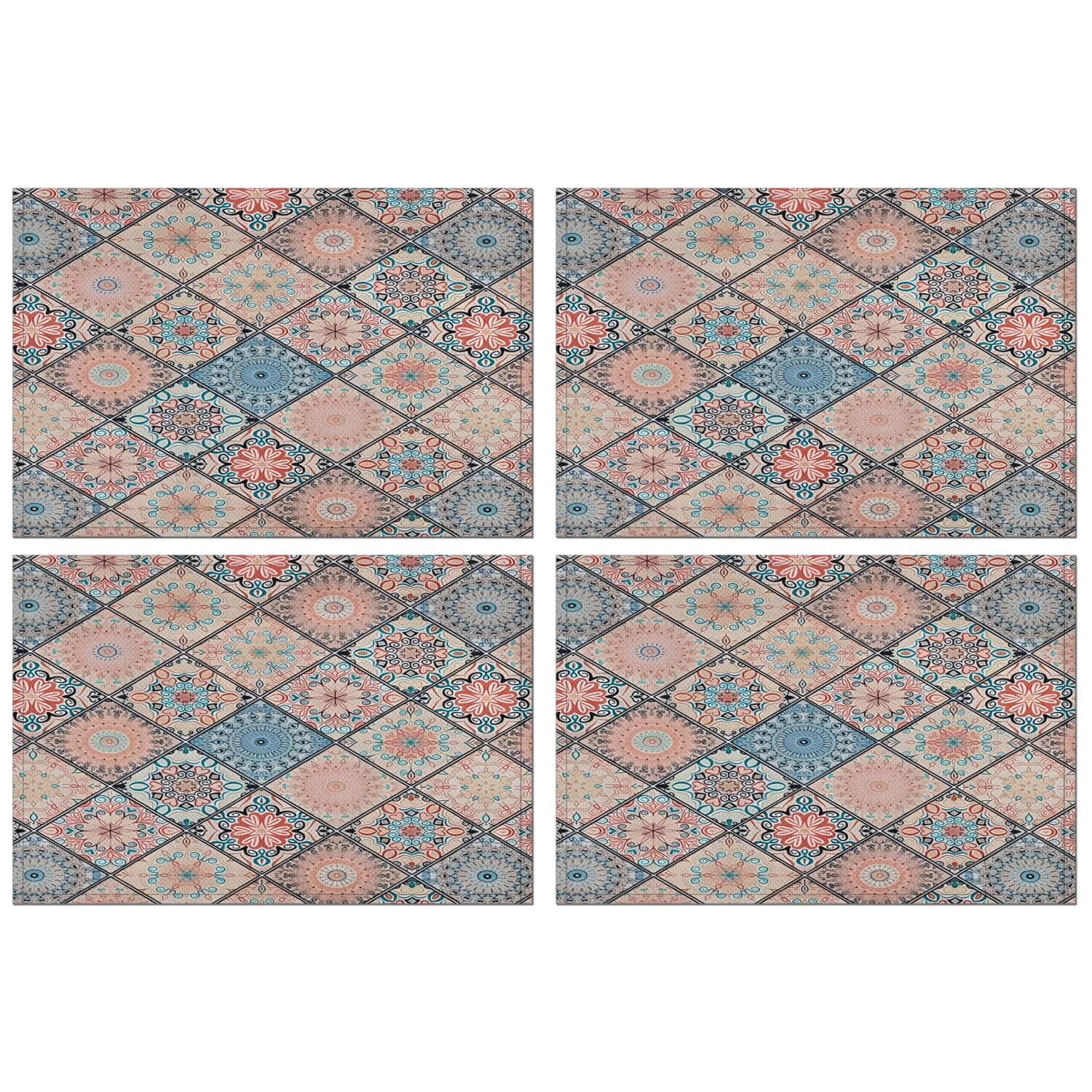 Earthy Tribal Boho Flax Placemats Set of 4, 12x18 Inch Rustic Vintage ...