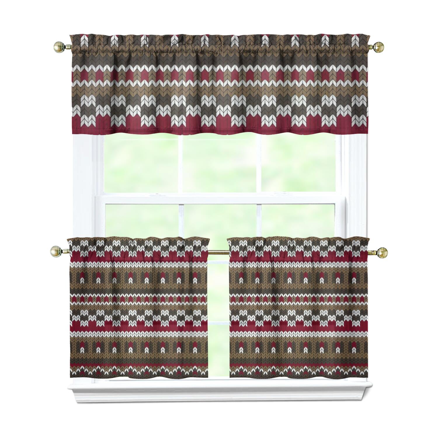 Earthy Tribal Kitchen Curtains Rod Pocket Boho Chic Tier and Valance ...