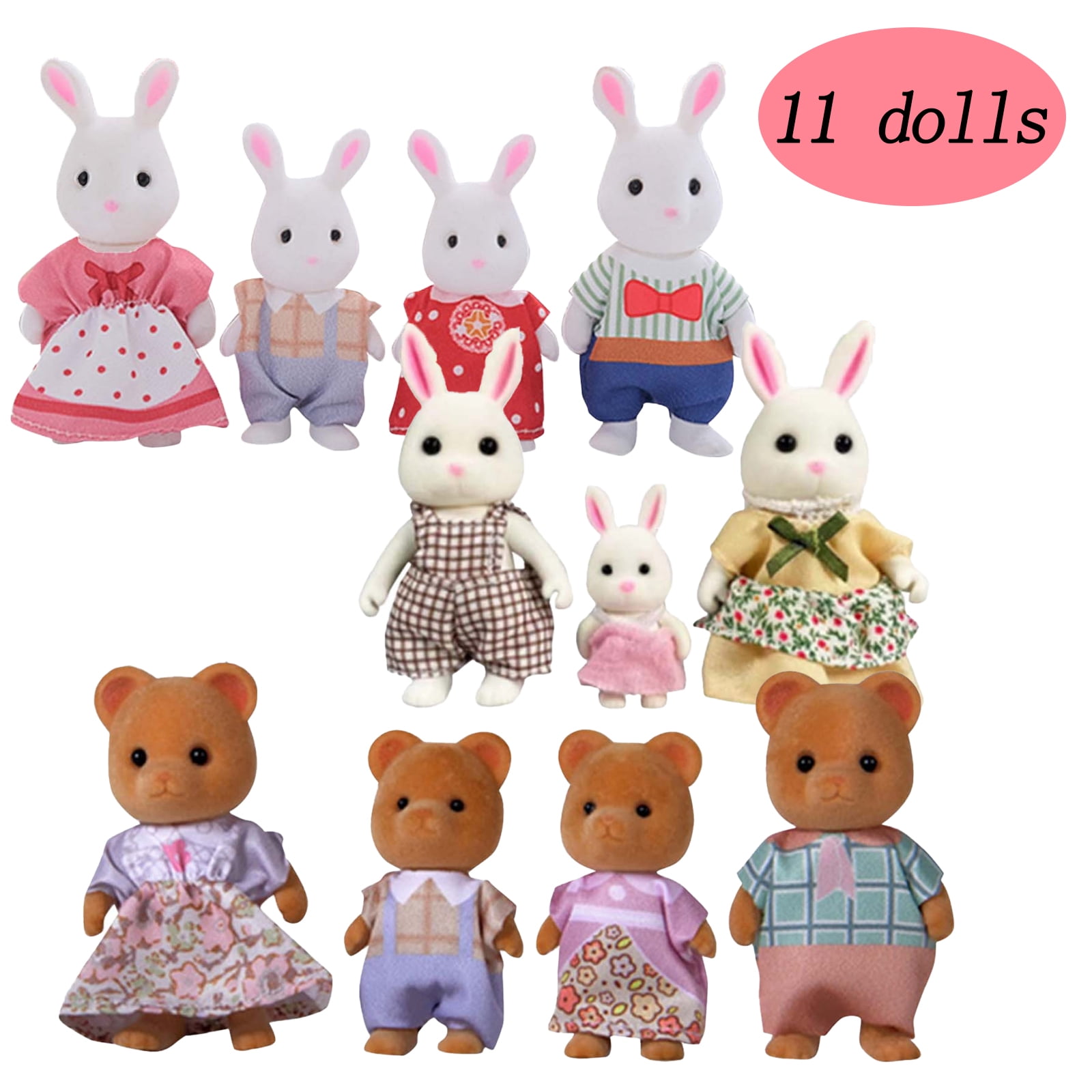 Easdesey 11 PCS Calico Critters Family 3.7'' Small Plush Dolls Home ...
