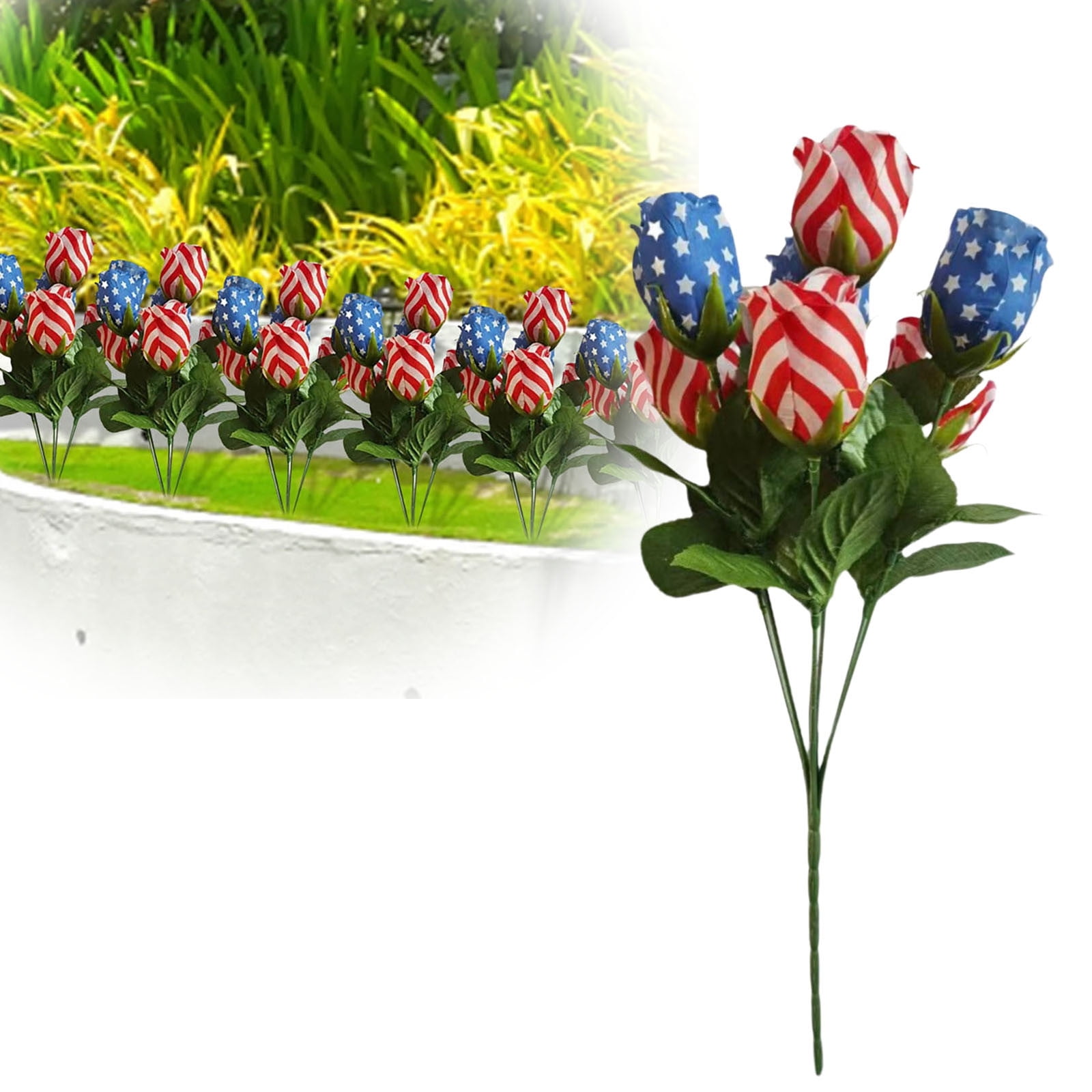 Easdesey Patriotic Memorial Bouquet 13.8'' Artificial Blooming Rose ...