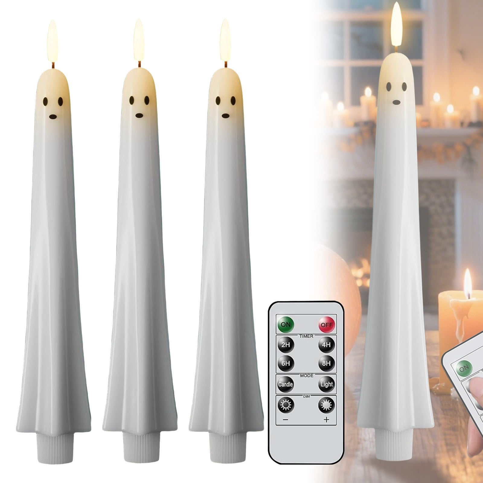 EaseDay Ghost Taper Candles Halloween Decorations Indoor Flickering ...