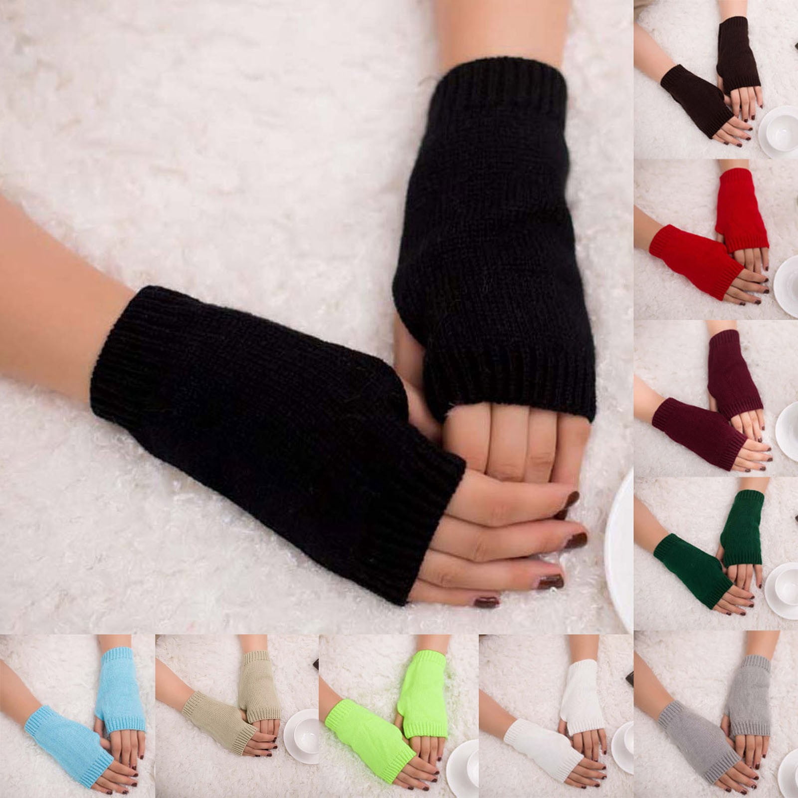 EaseDay Long Fingerless Gloves for Women, Thermal Knit Winter Arm ...