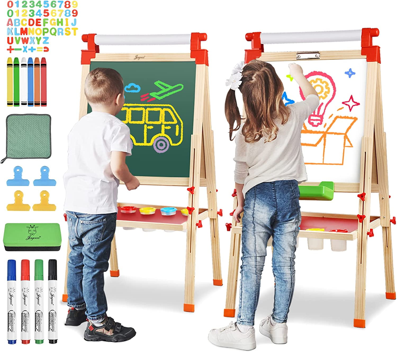 Easel for Kids Art Easel Kids Easels for Toddlers,Wooden Kid Easel with Paper Roll - Adjustable ...
