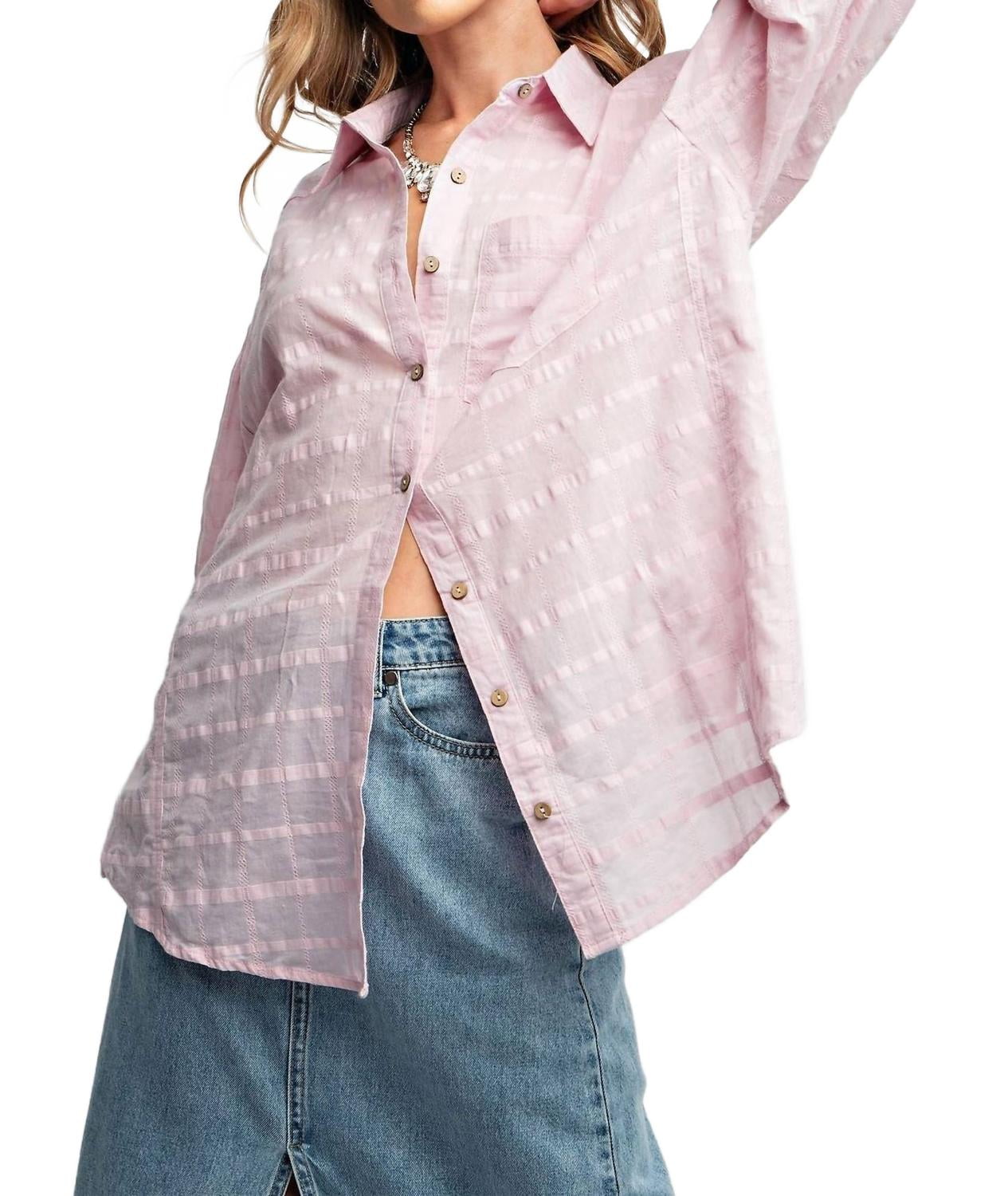 Easel Textured Voile Button Down Shirt - Walmart.com