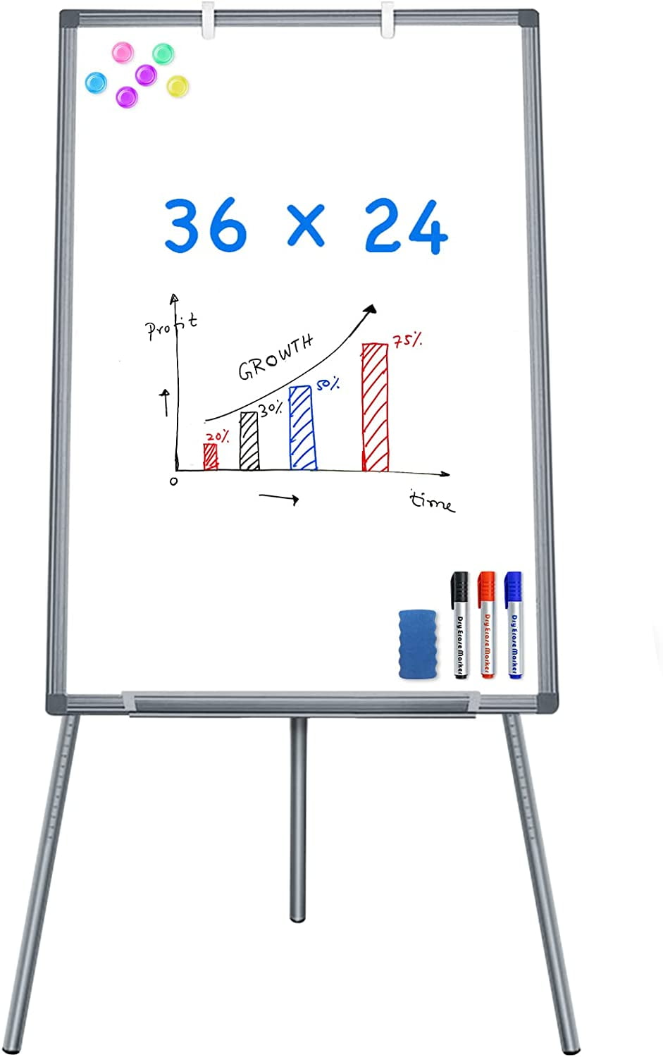 Easel Whiteboard - Magnetic Portable Dry Erase 36 x 24 Tripod Height ...