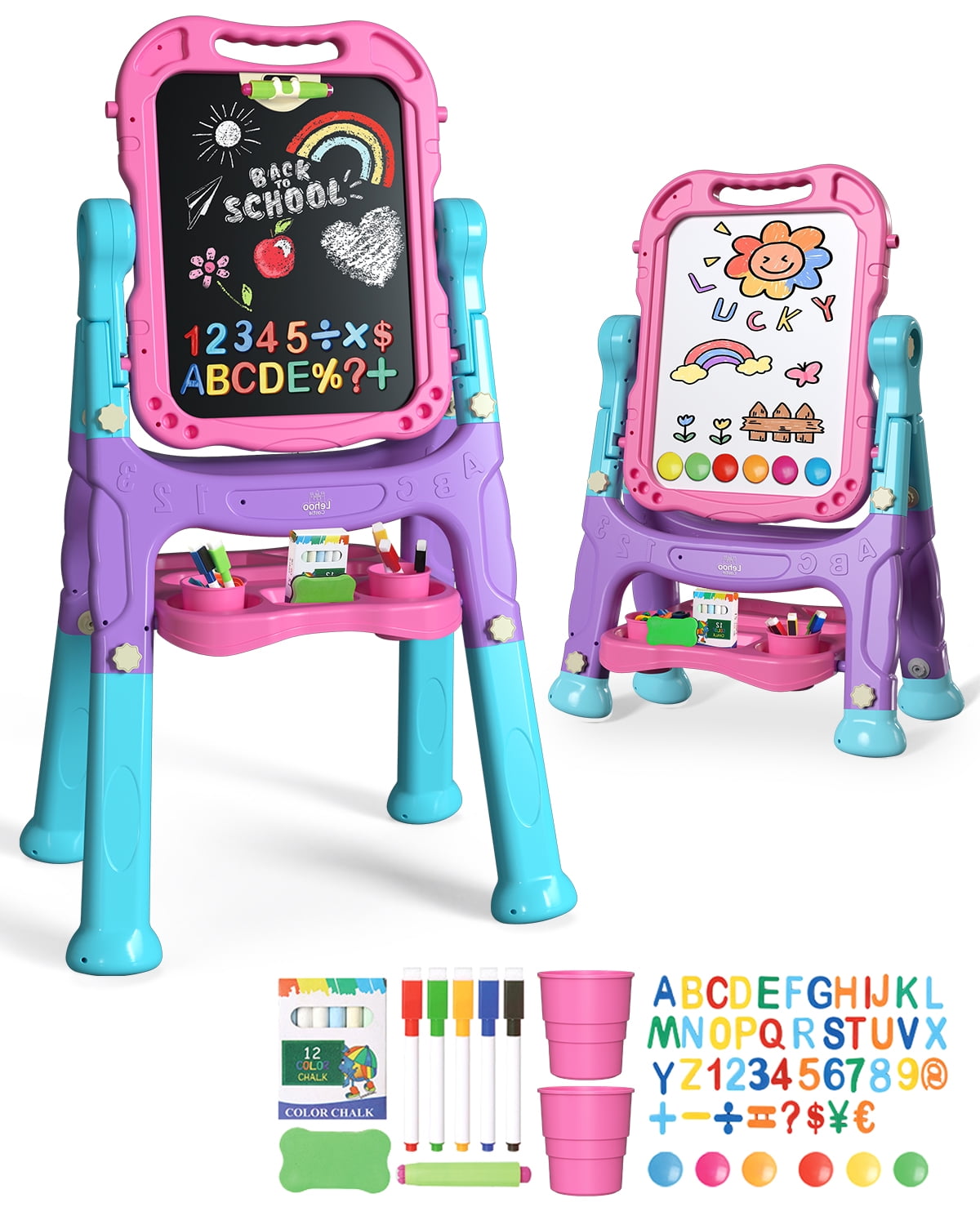 Easel for Kids,4 in 1 Double Sided Kids Art Easel Drawing Board with ...