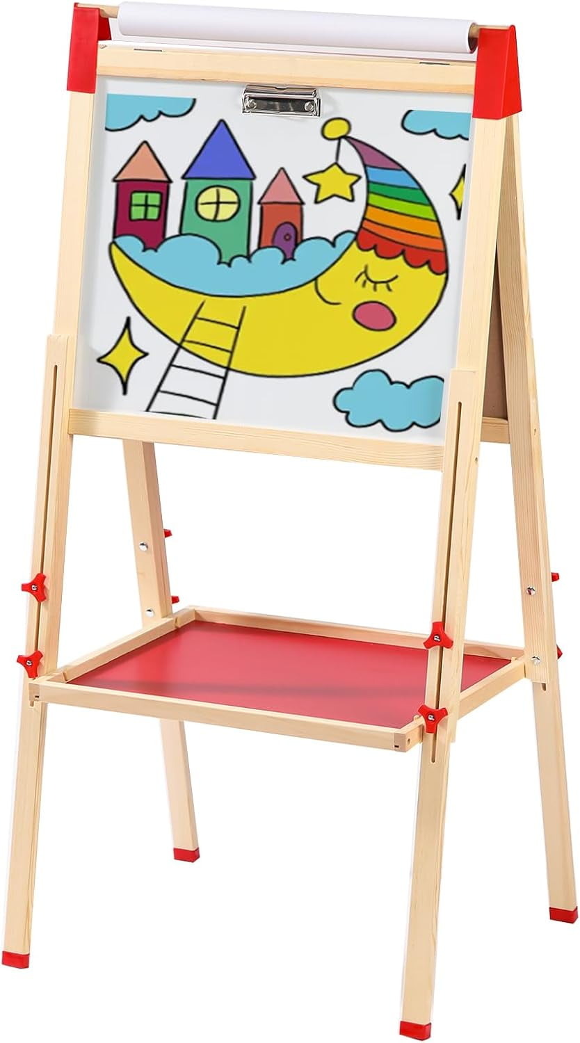 Easel for Kids,Adjustable Wooden Toddler Art Easels with Paper Rol,Magnetic White Board and ...