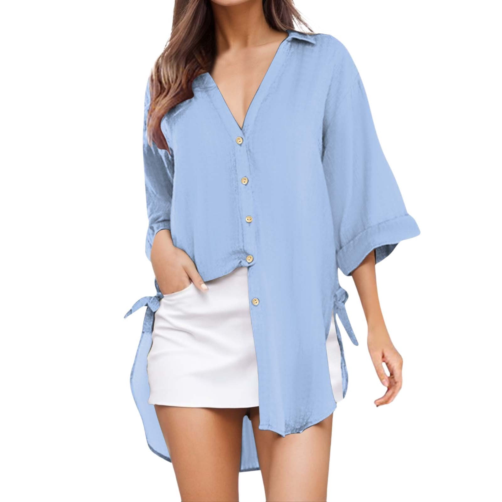 Eashery Women Blouses Button Down Blouse Loose Fit Long Sleeve Tops ...