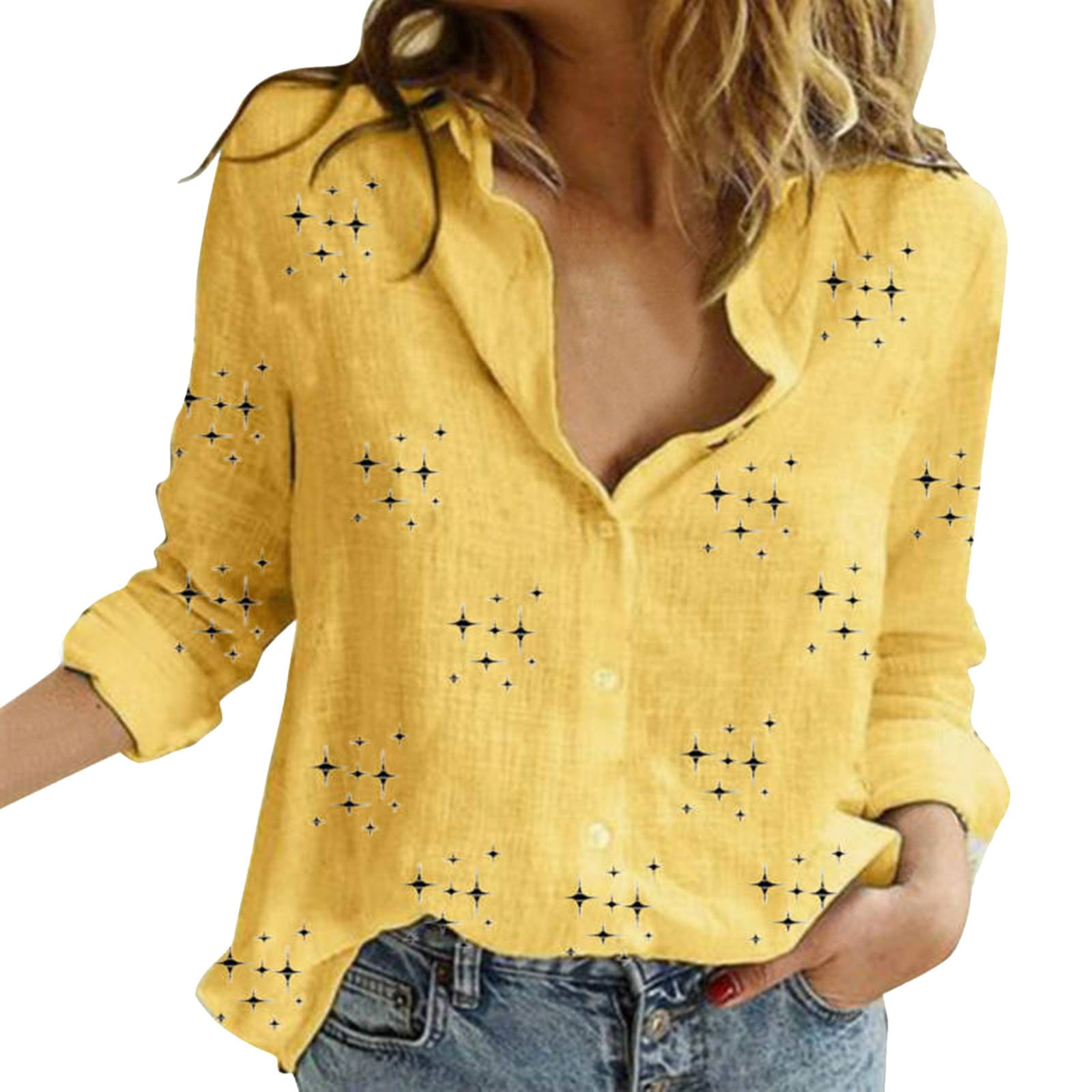 Eashery Women's Blouses Bamboo Cotton Linen V Neck Button Down Shirt ...