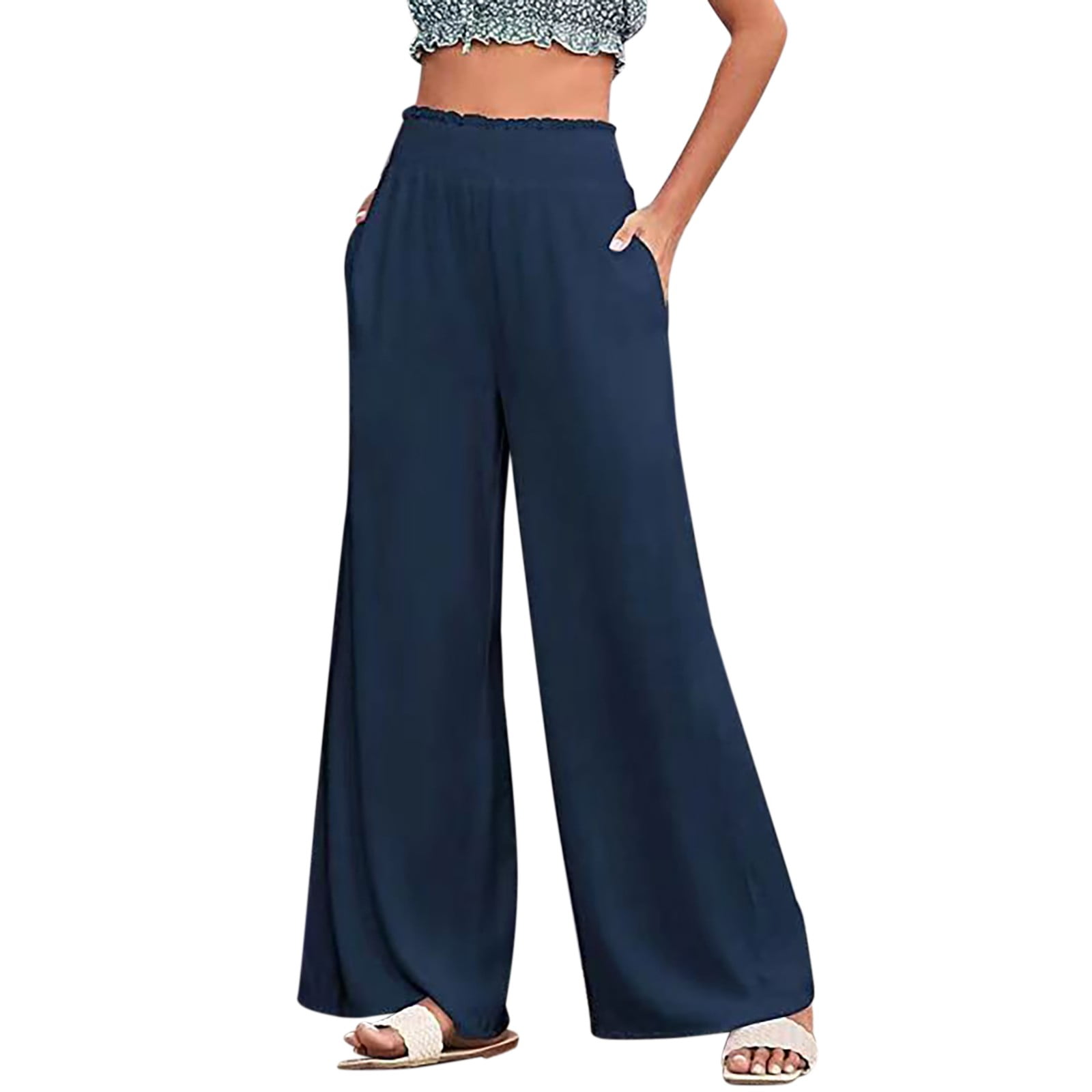 Eashery Women's Casual Linen Pants Casual High Waisted Comfortable ...