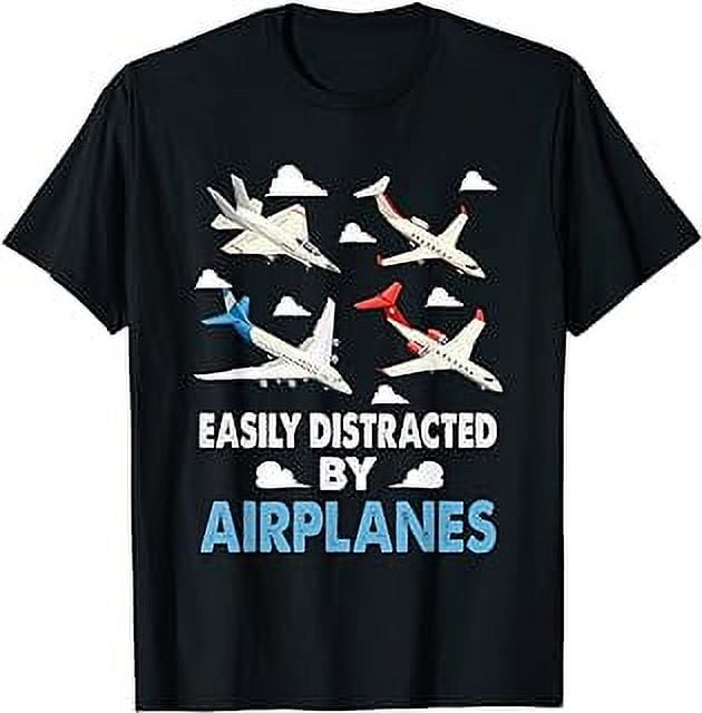 Easily Distracted By Airplanes Aircraft Pilot Jet Engine T-Shirt ...