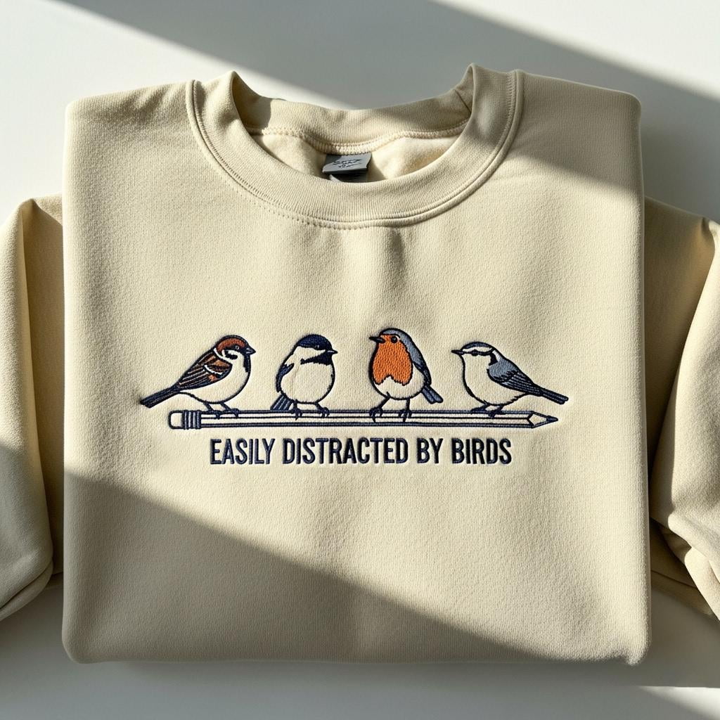 Easily Distracted By Birds Embroidered Sweatshirt, Bird Lover Shirt ...