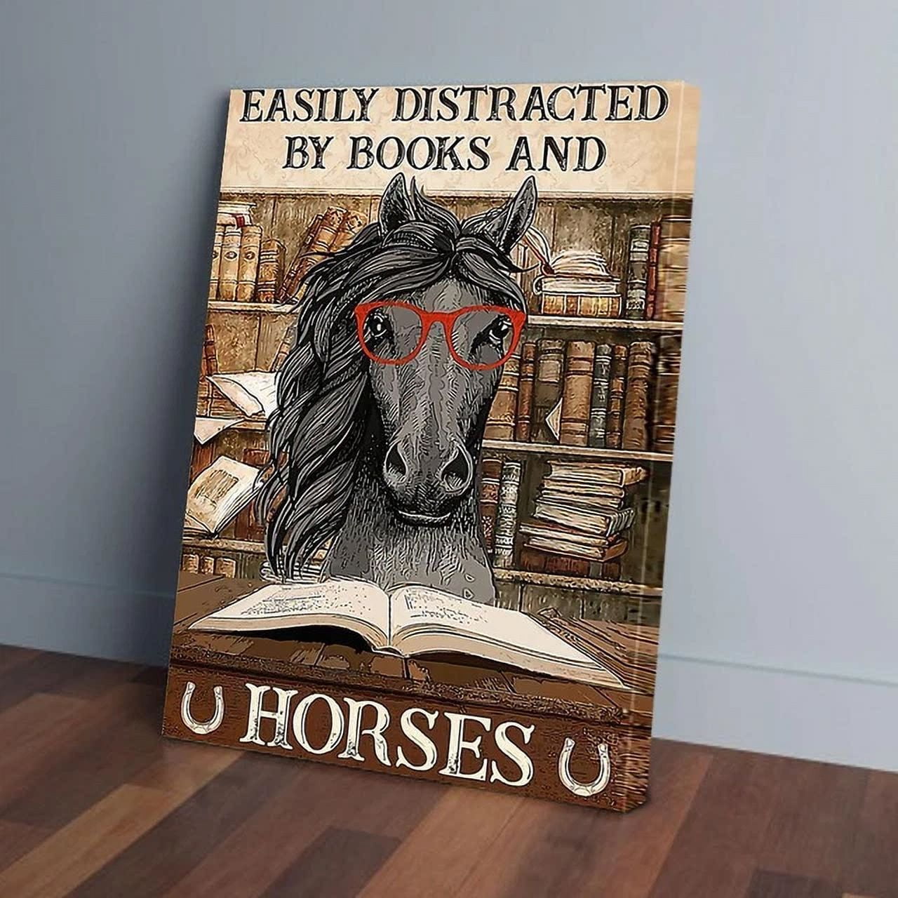 Easily Distracted By Books And Horses Home Decor Vintage Art Print Cute ...
