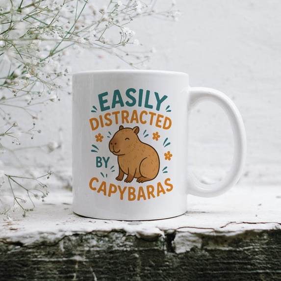 Easily Distracted By C1ApybaR1AS Mug, Funny Animal Lover Gift, Cute ...