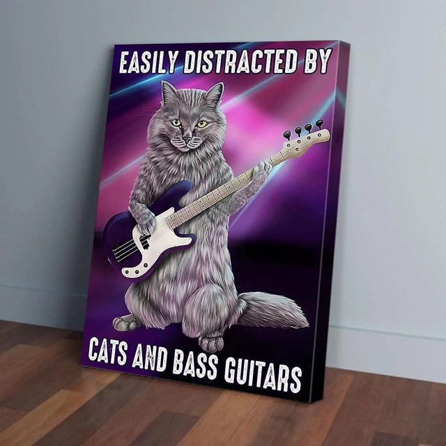 Easily Distracted By Cats And Bass Guitars Poster, NO FRAMED POSTER ...