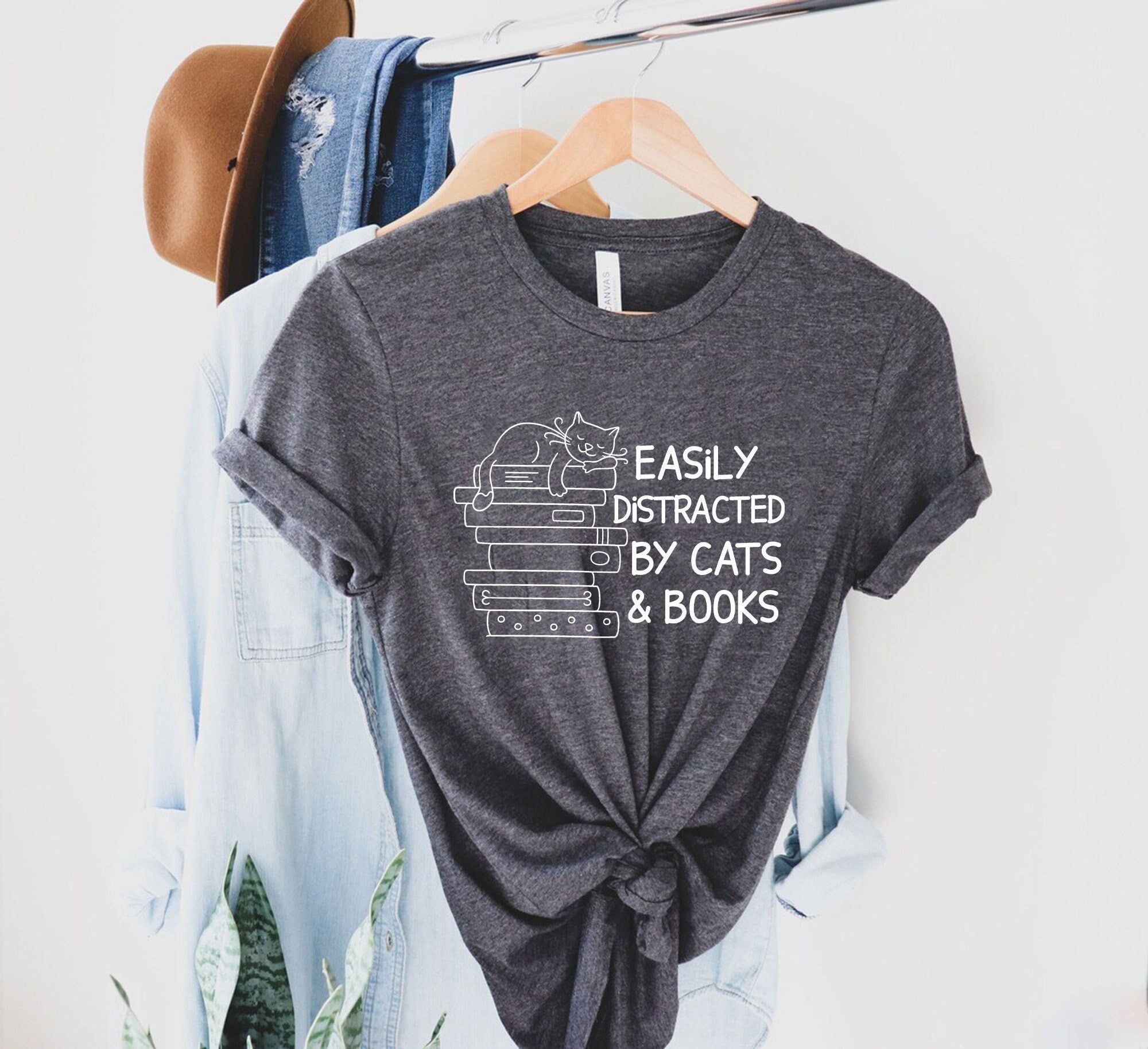 Easily Distracted By Cats And Books Shirt, Book Lover Gift, Funny Cat ...